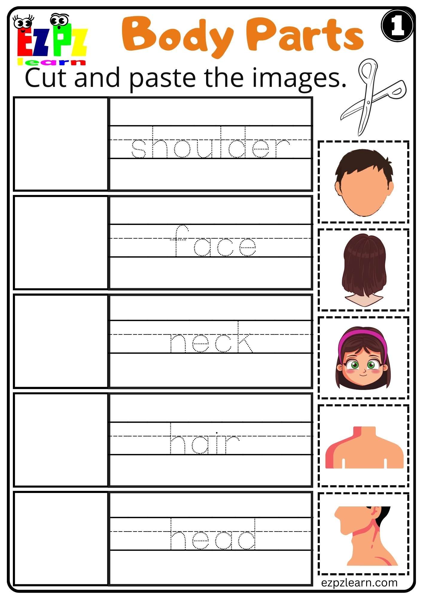 Body Parts Cut and Paste Worksheets for Kids and ESL PDF Download set 1 ...