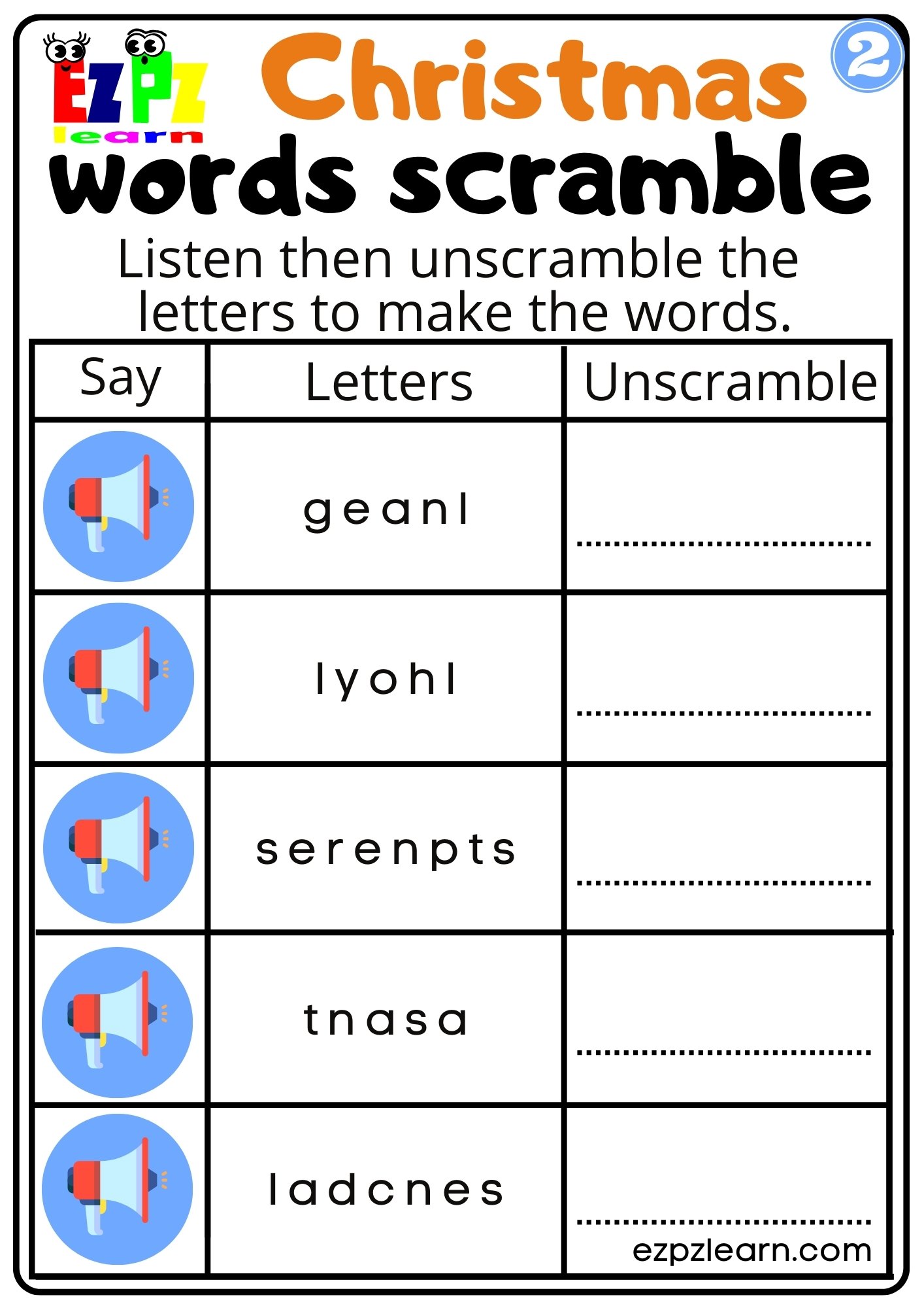 Christmas Interactive Worksheet Listen, Unscramble and Write the Words ...