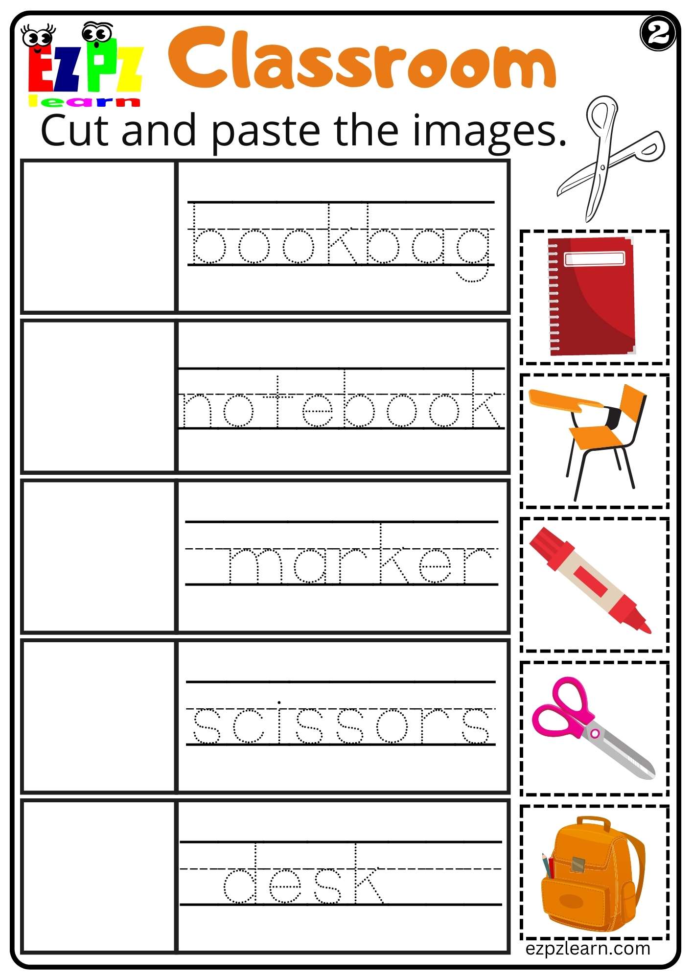 Classroom Cut and Paste Worksheet Set 2 For Kids - Ezpzlearn.com
