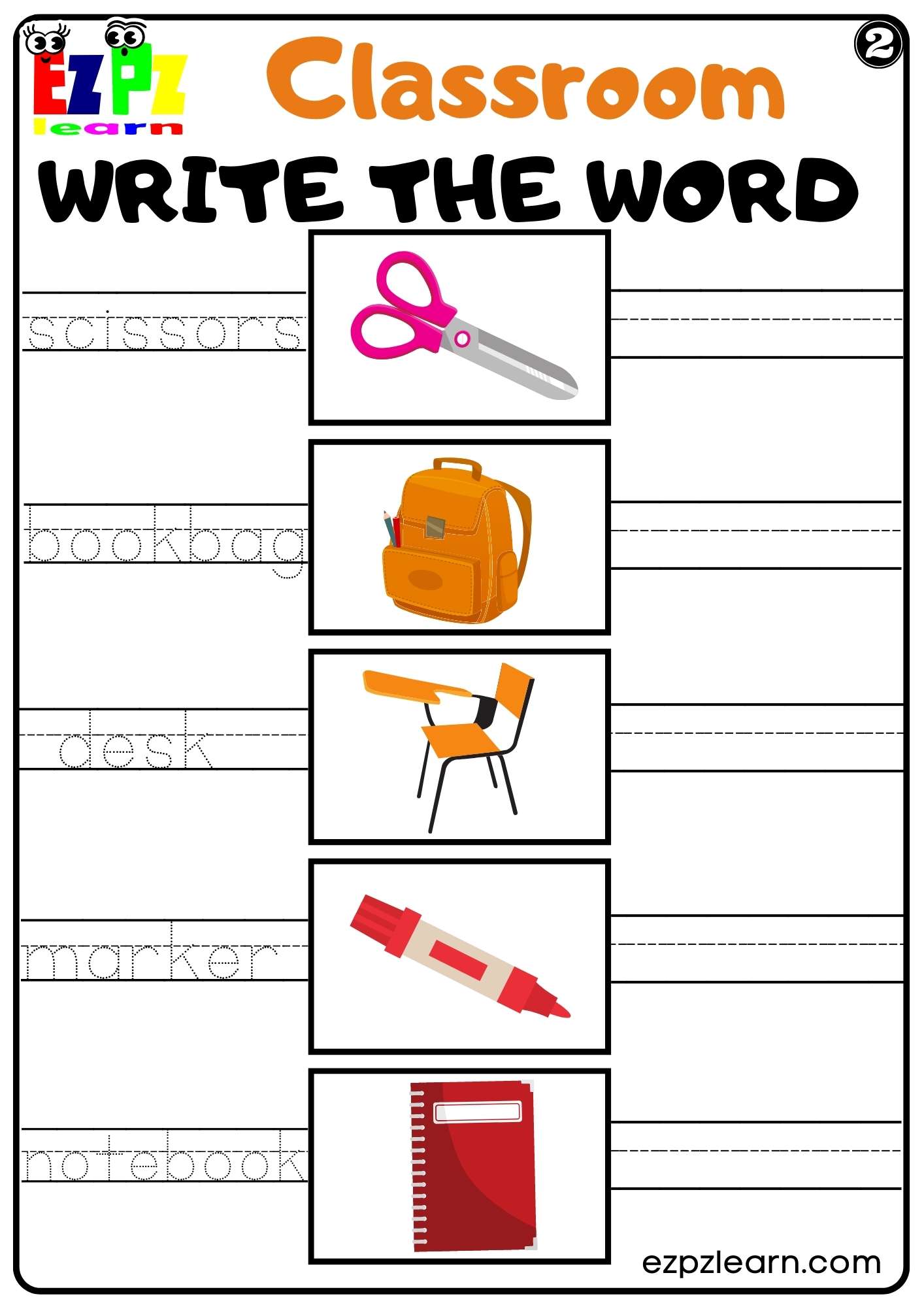 Classroom Write the Word Worksheet Set 2 - Ezpzlearn.com