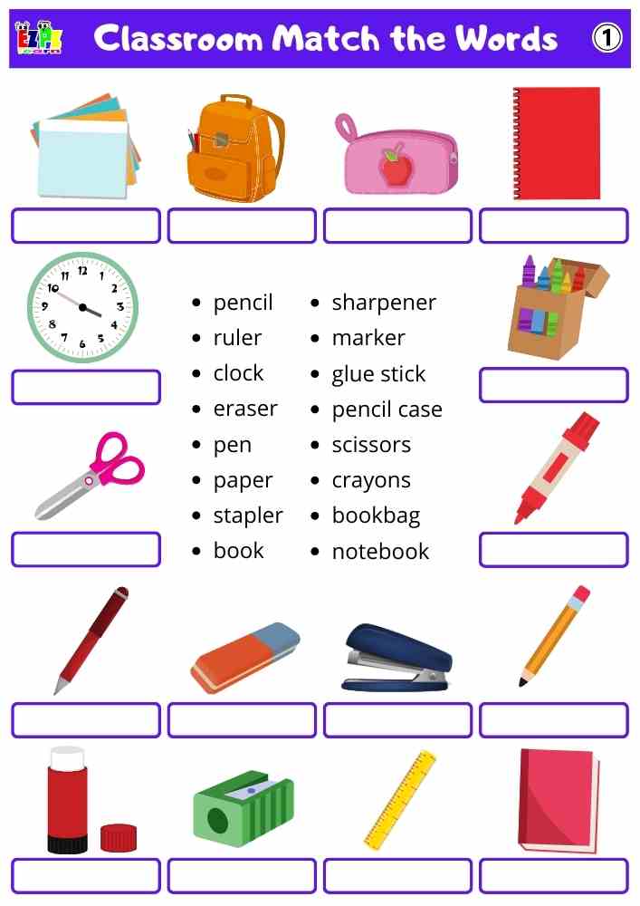 Classroom Objects Write-the-Word Worksheet – Look at the Pictures and ...