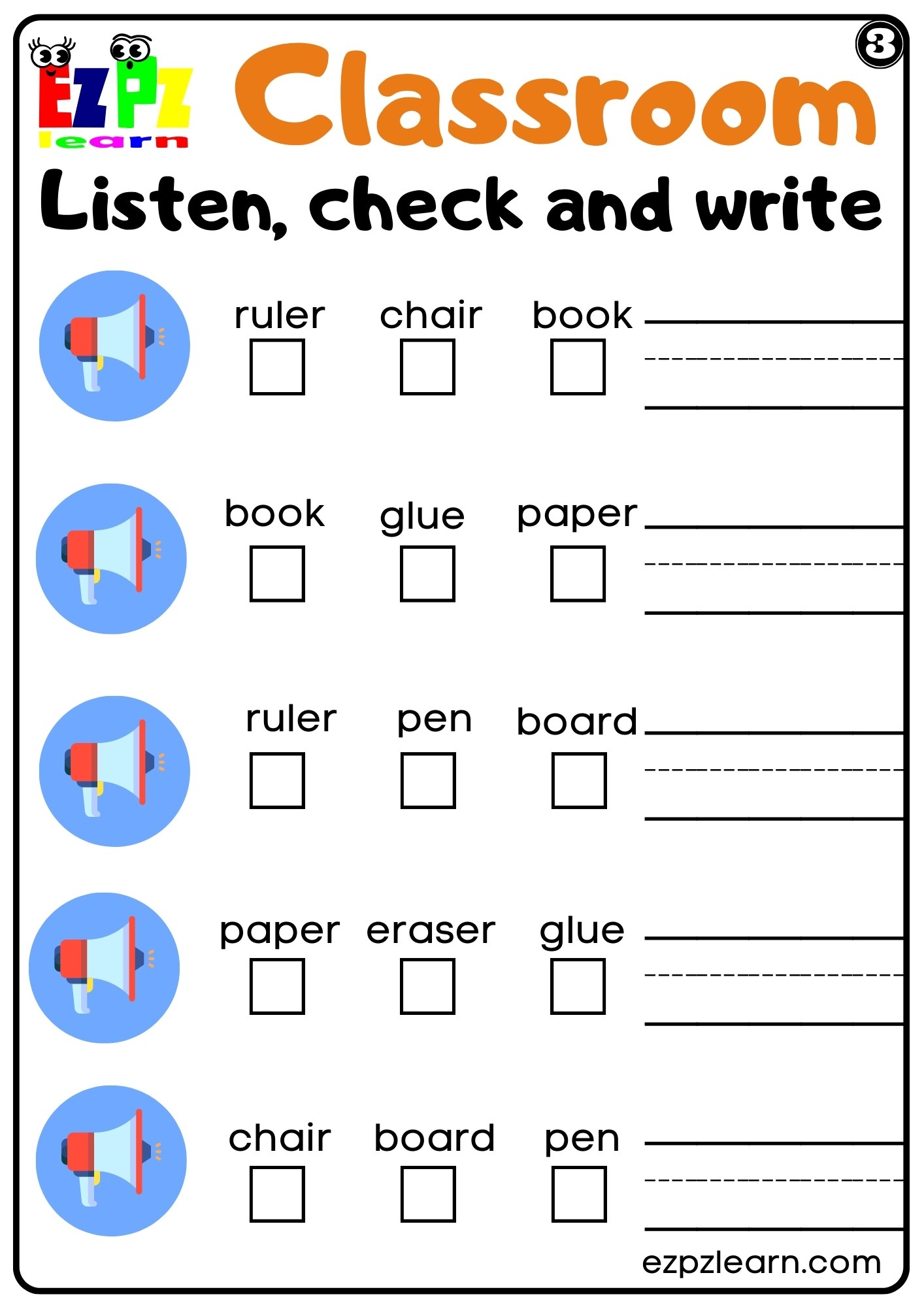 Listen Check and Write Interactive Classroom Activity Group 3 Includes ...