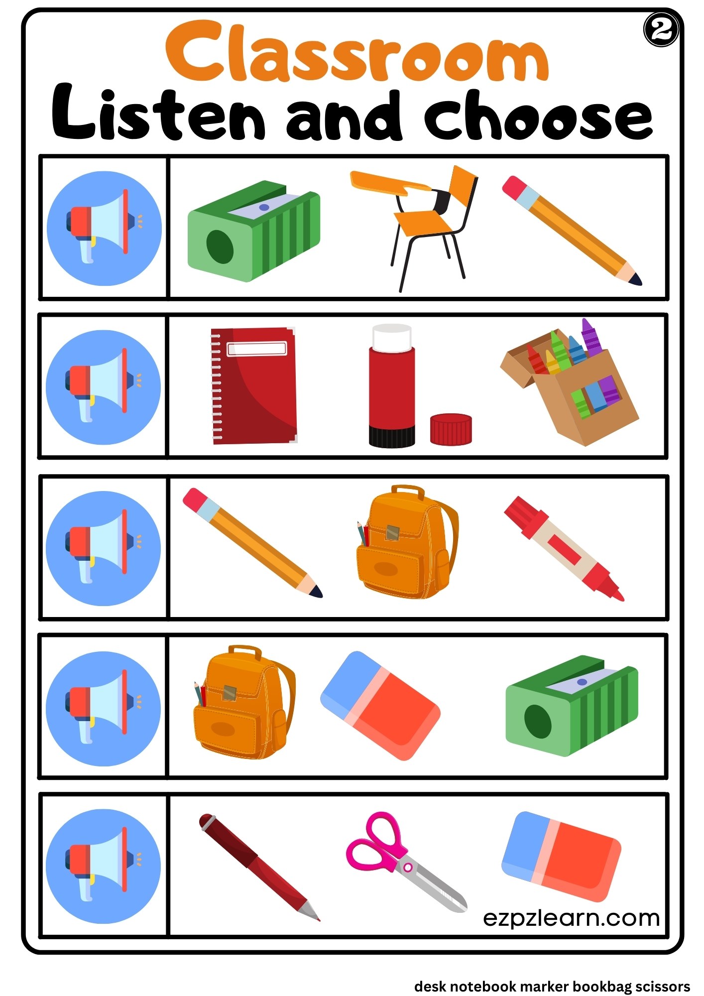Classroom Objects - Ezpzlearn.com