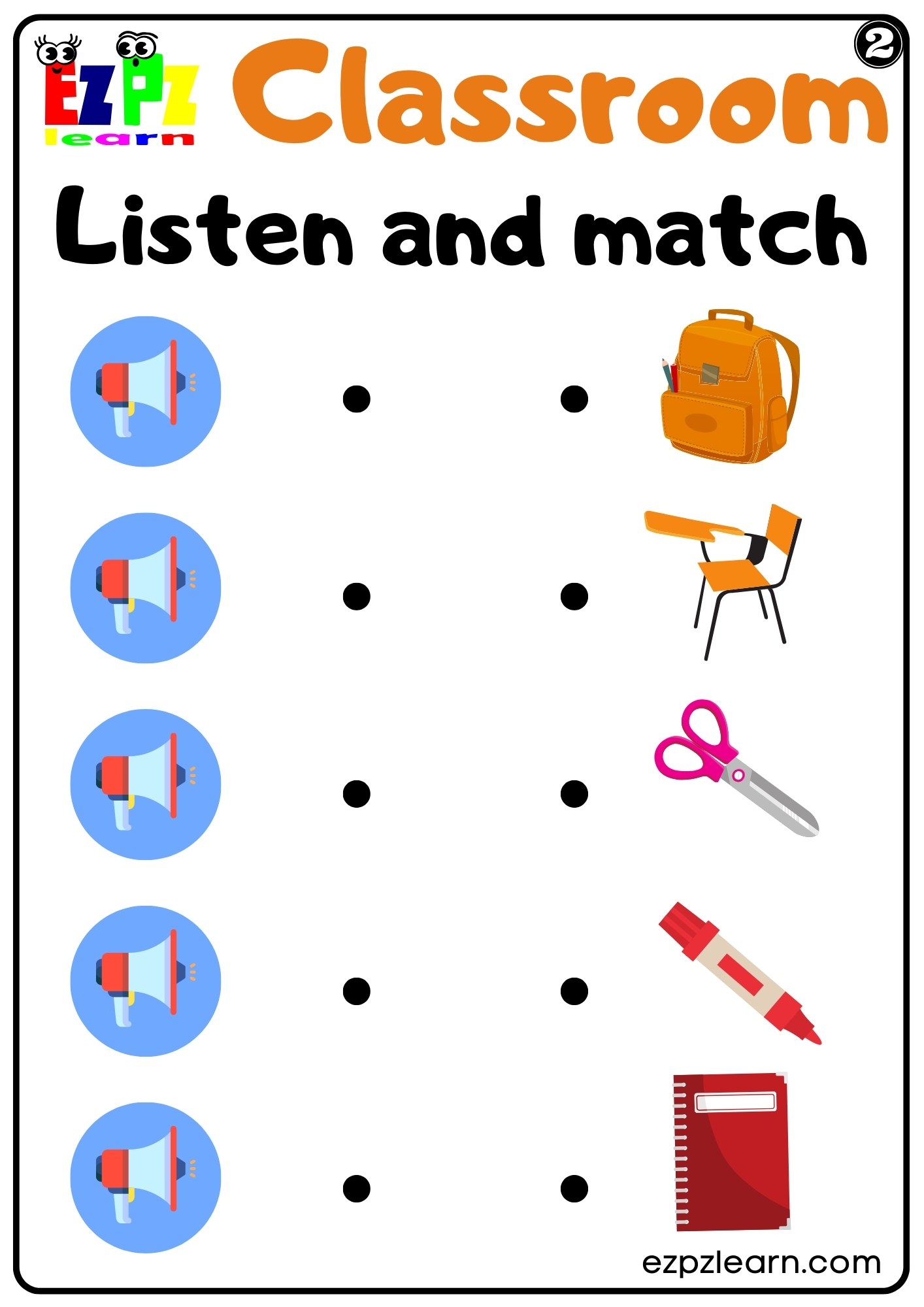 Listen and Match Interactive Worksheet for Classroom Objects Group 2 ...