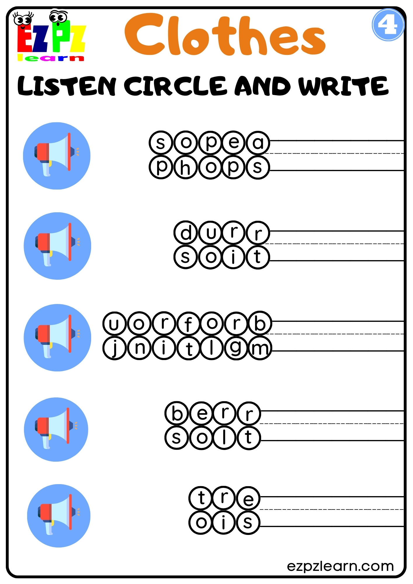Interactive Clothes Worksheet Listen, Circle and Write the Correct ...