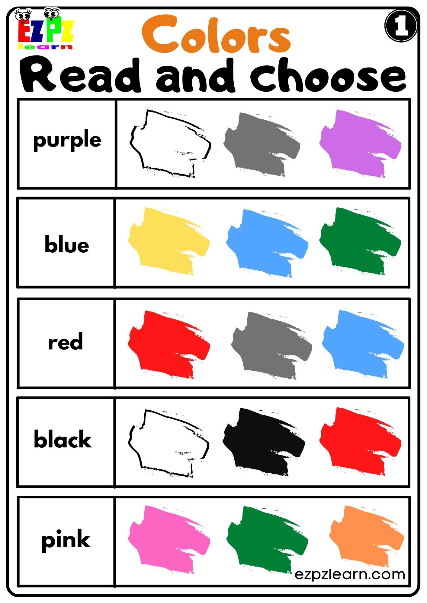 Colors Read and Choose Worksheet for K5 Kindergarten and ESL PDF ...