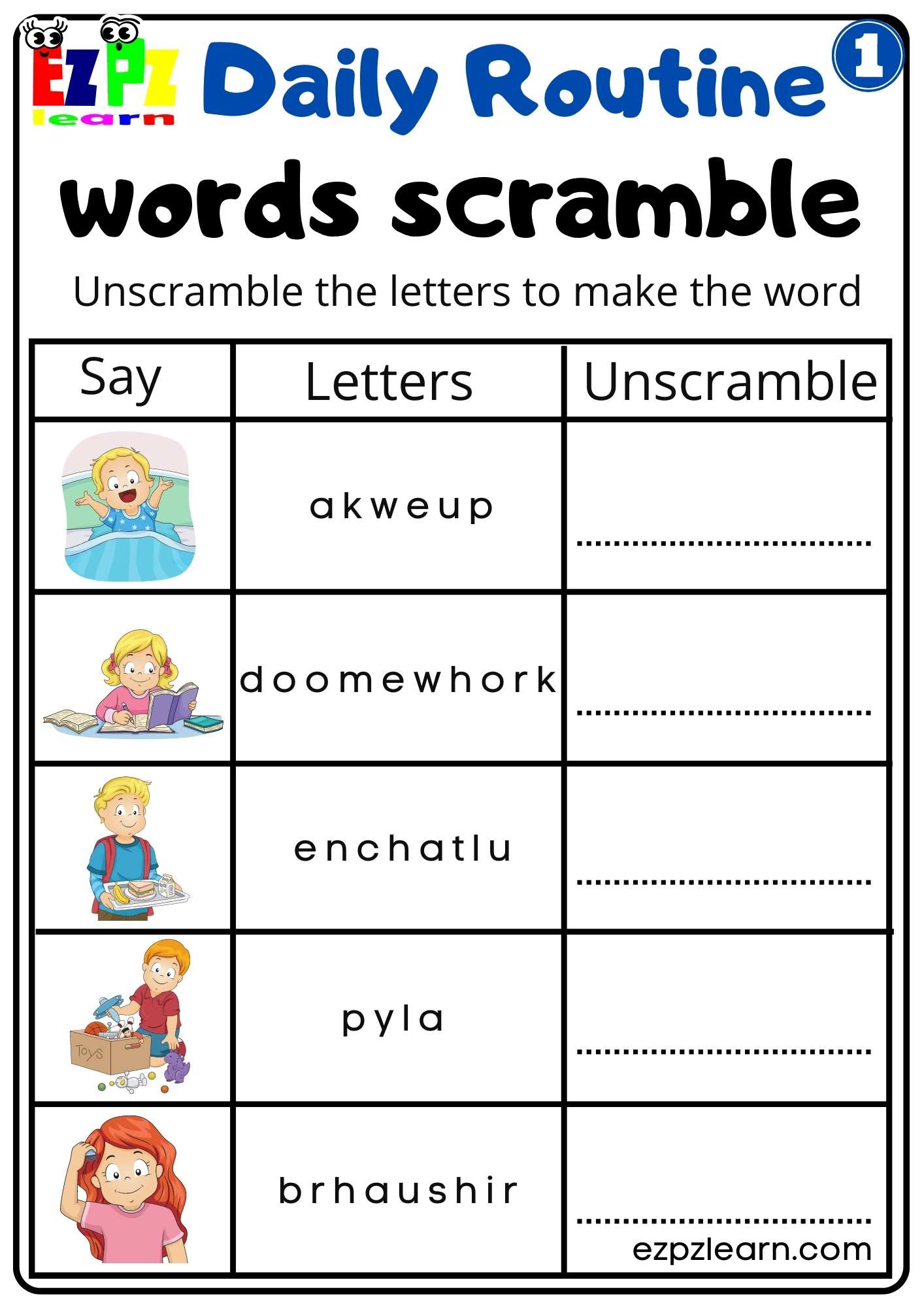 Daily Routine - Ezpzlearn.com