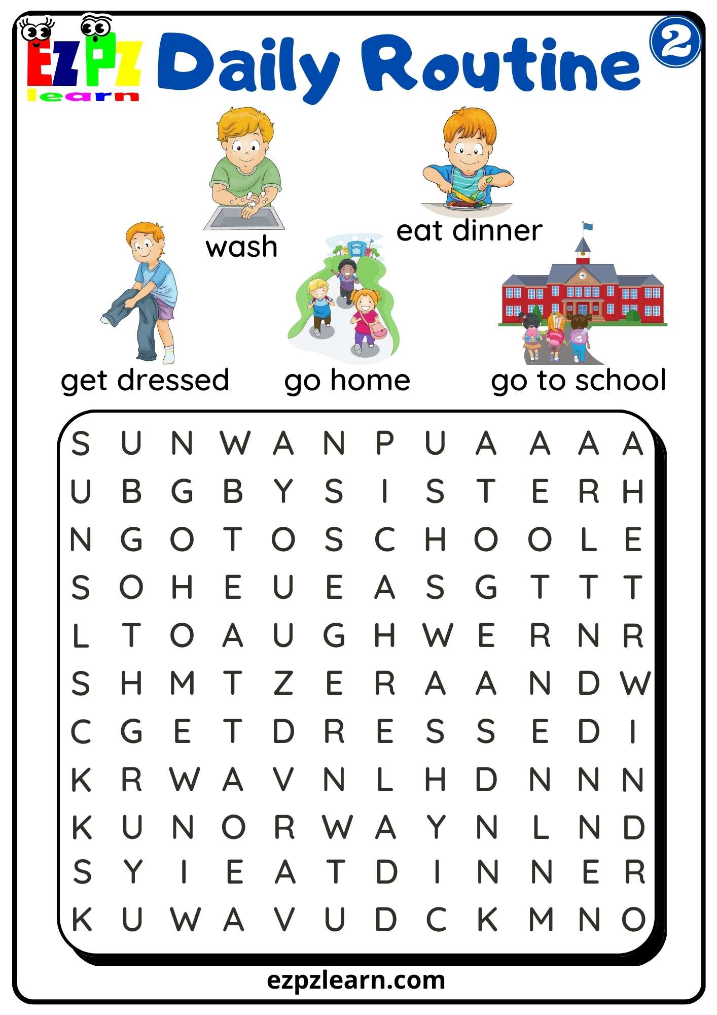 Daily Routine ESL Games Easy Printables and Wordwall Activities