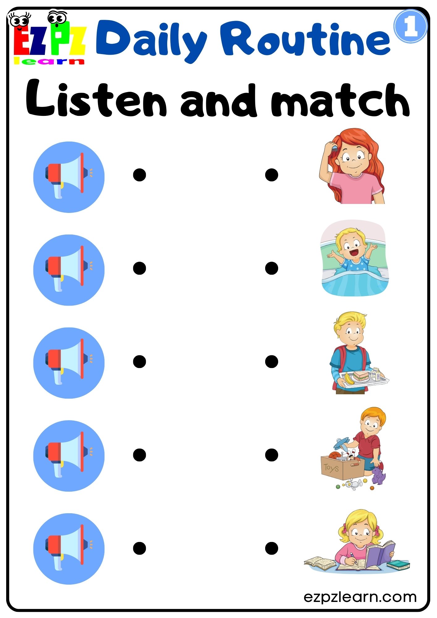 Interactive Daily Routine Vocabulary Worksheet Listen and Match the ...