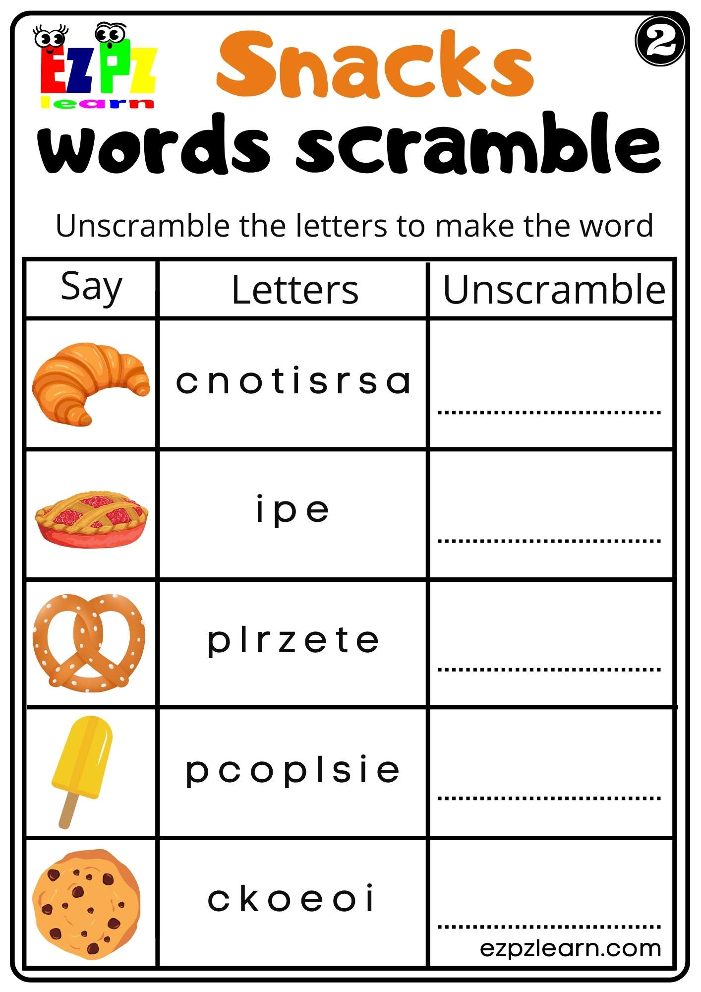 Snacks Desserts - Ezpzlearn.com