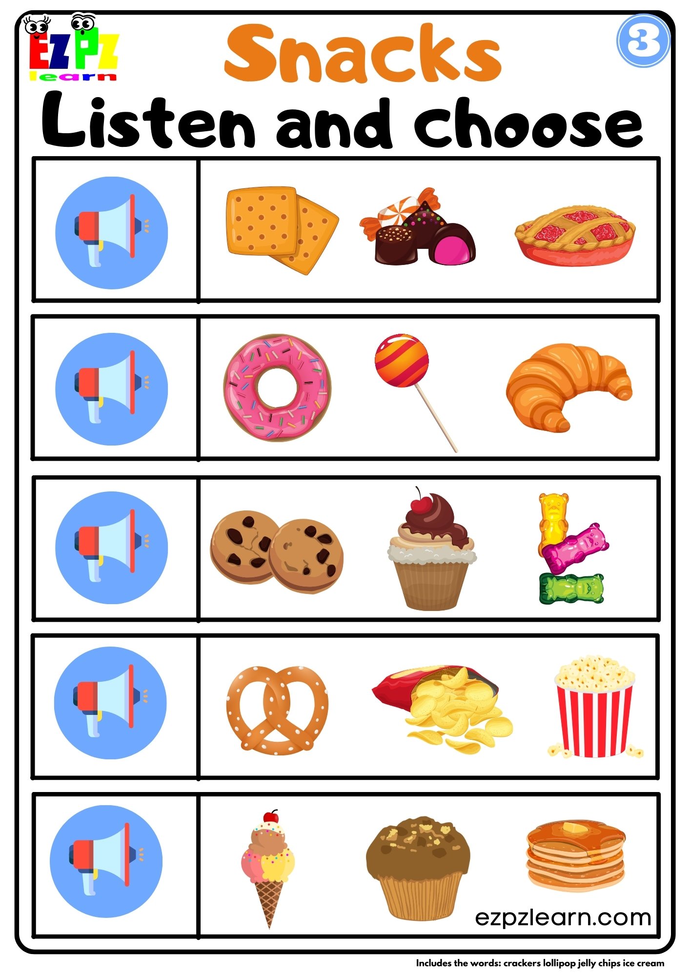 Interactive Snacks Worksheet Listen and Choose the Correct Images ...