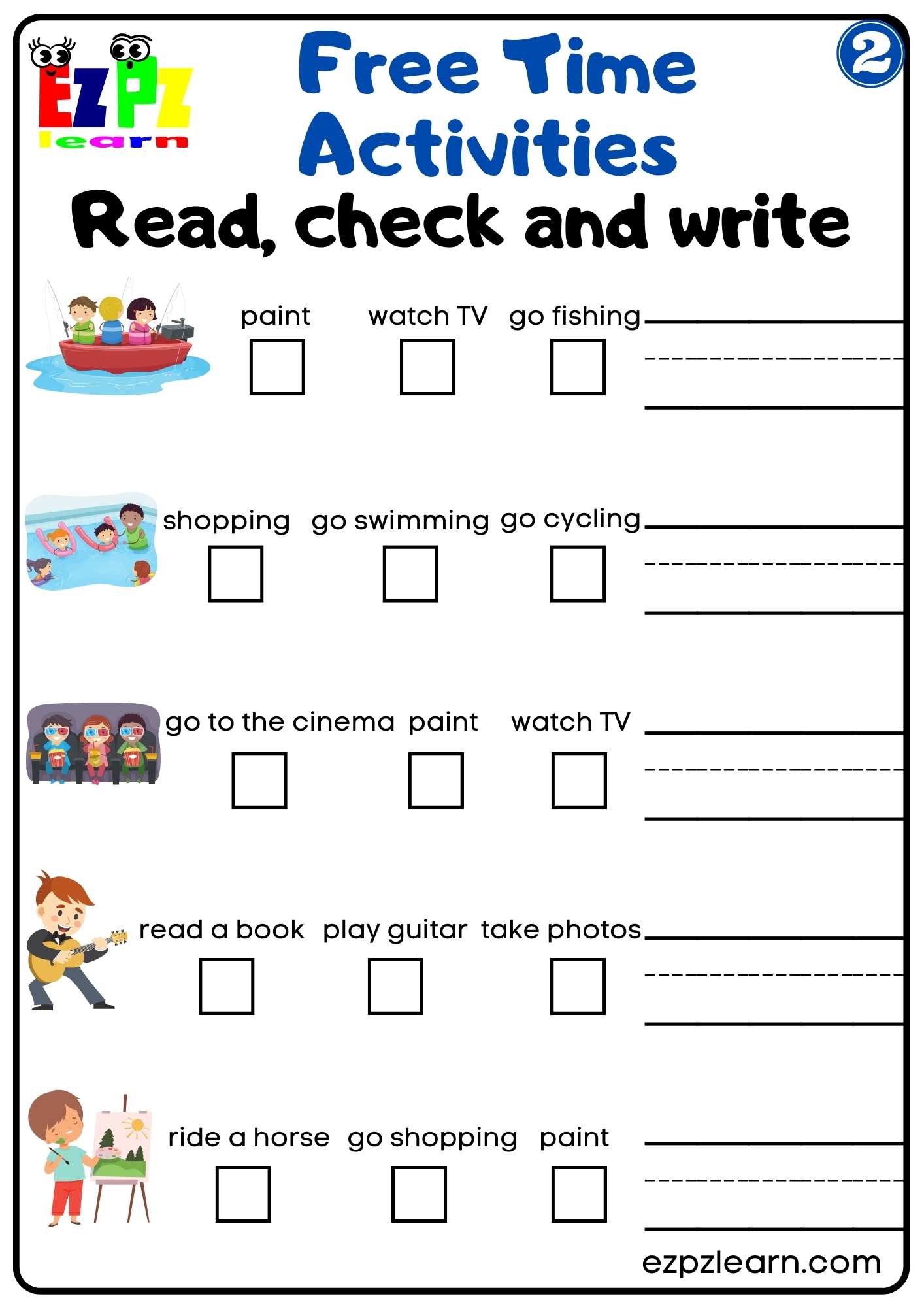 Free time Activities - Ezpzlearn.com