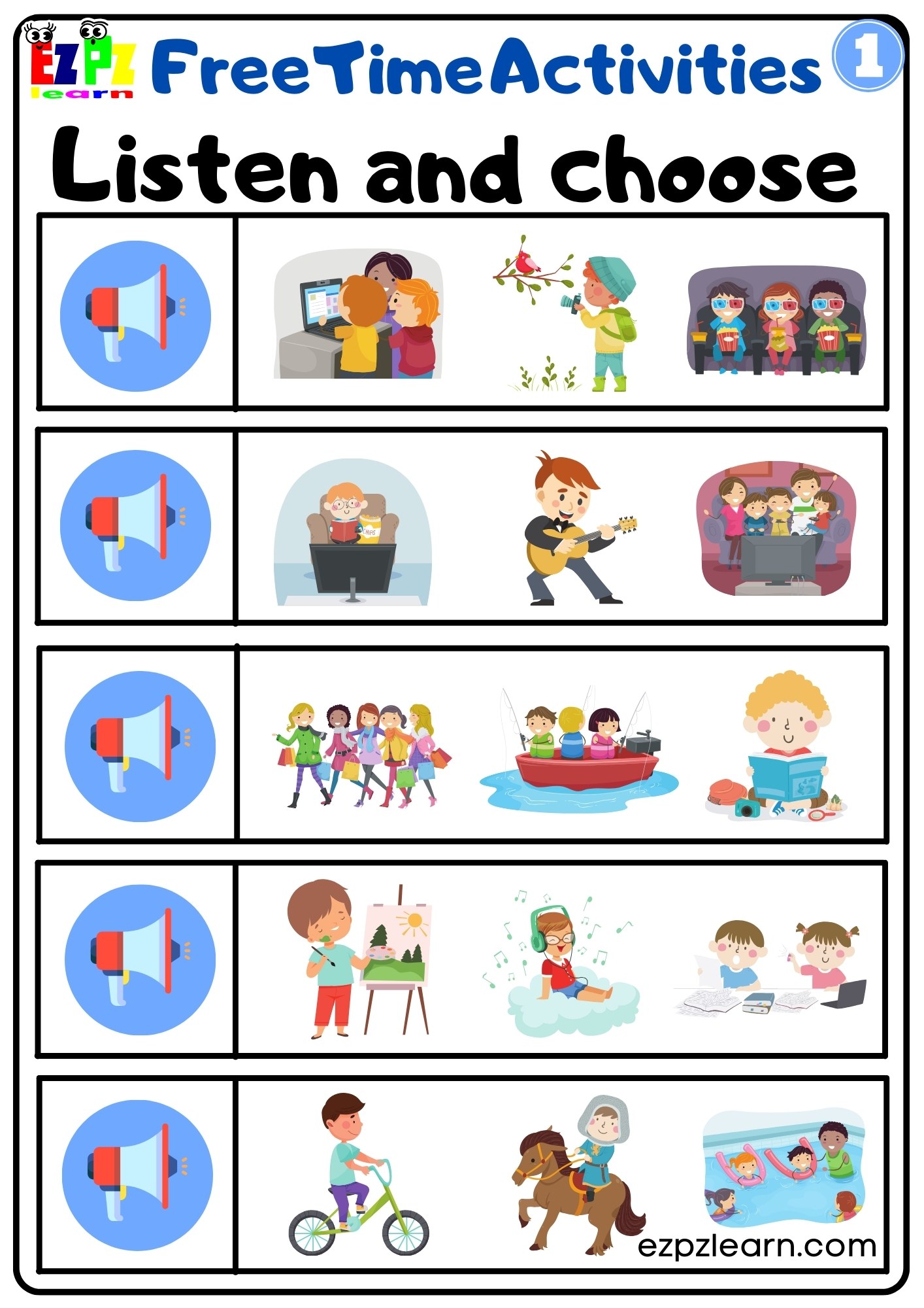 Free Time Activities Interactive Worksheet Listen and Choose the ...