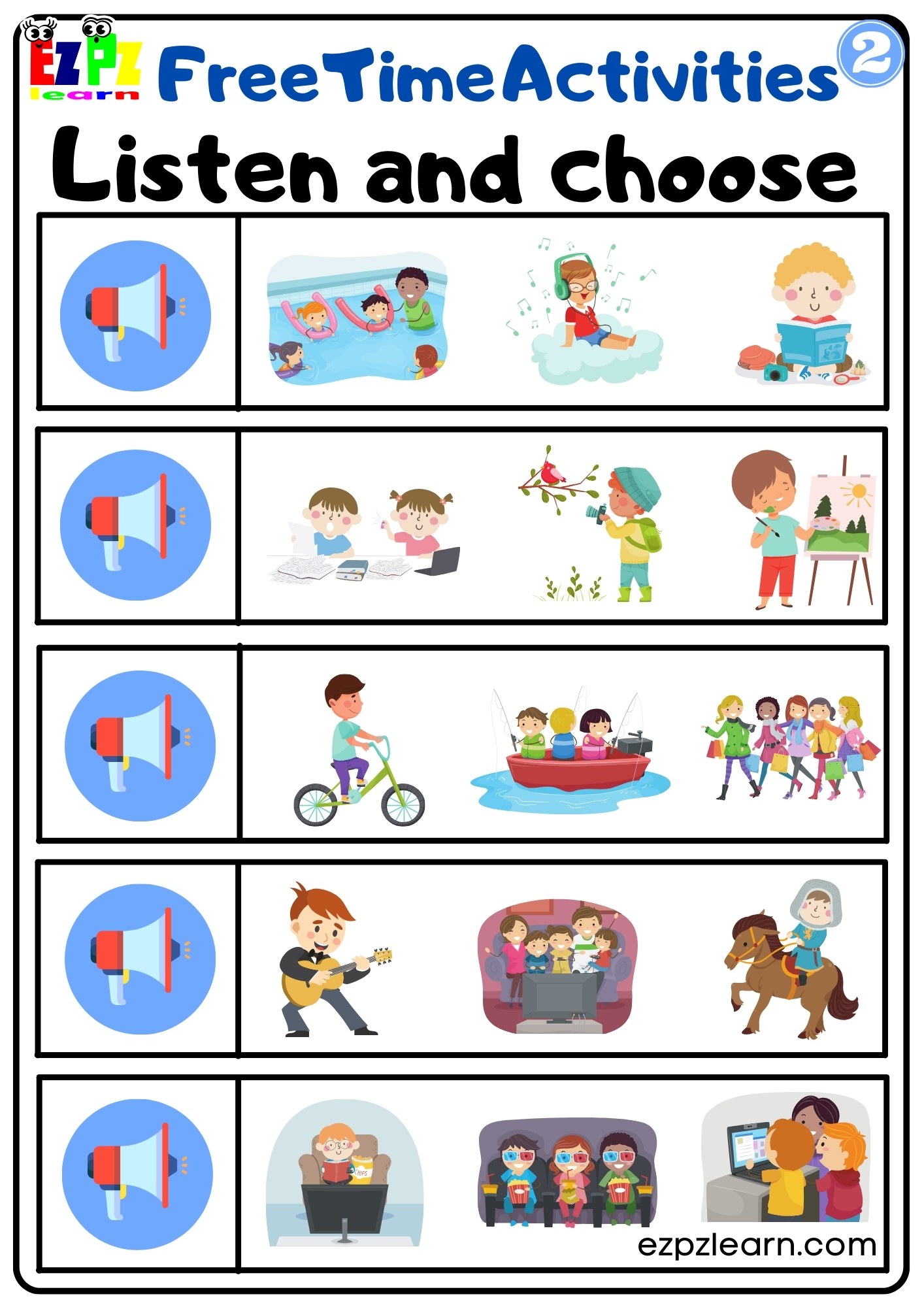 Free Time Activities Interactive Worksheet Listen and Choose the ...