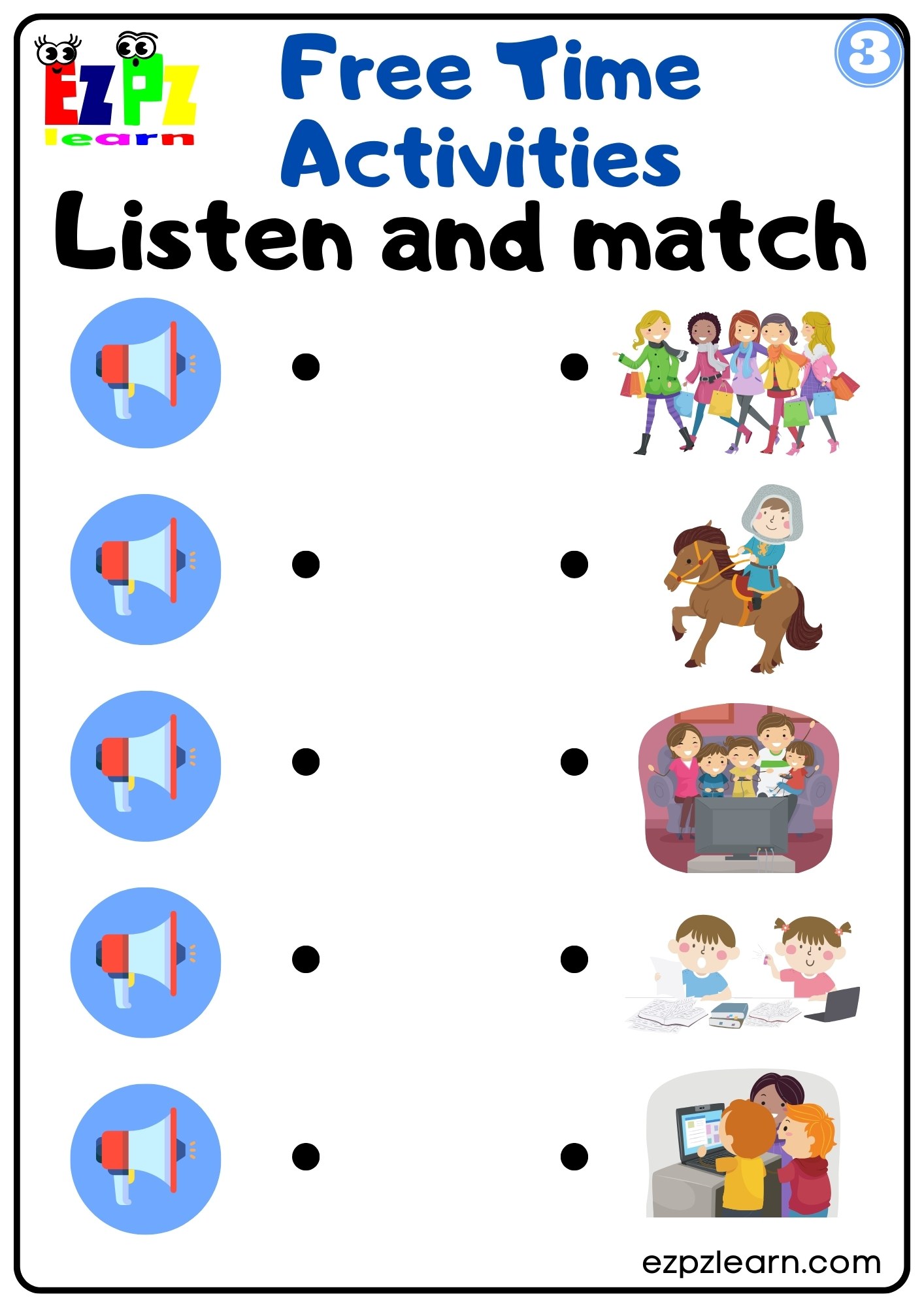 Free Time Activities Interactive Worksheet Listen and Match the Correct ...