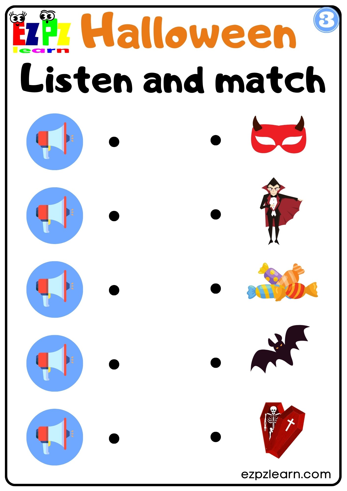 Halloween Holiday Vocabulary Listen and Match the Correct Images ...