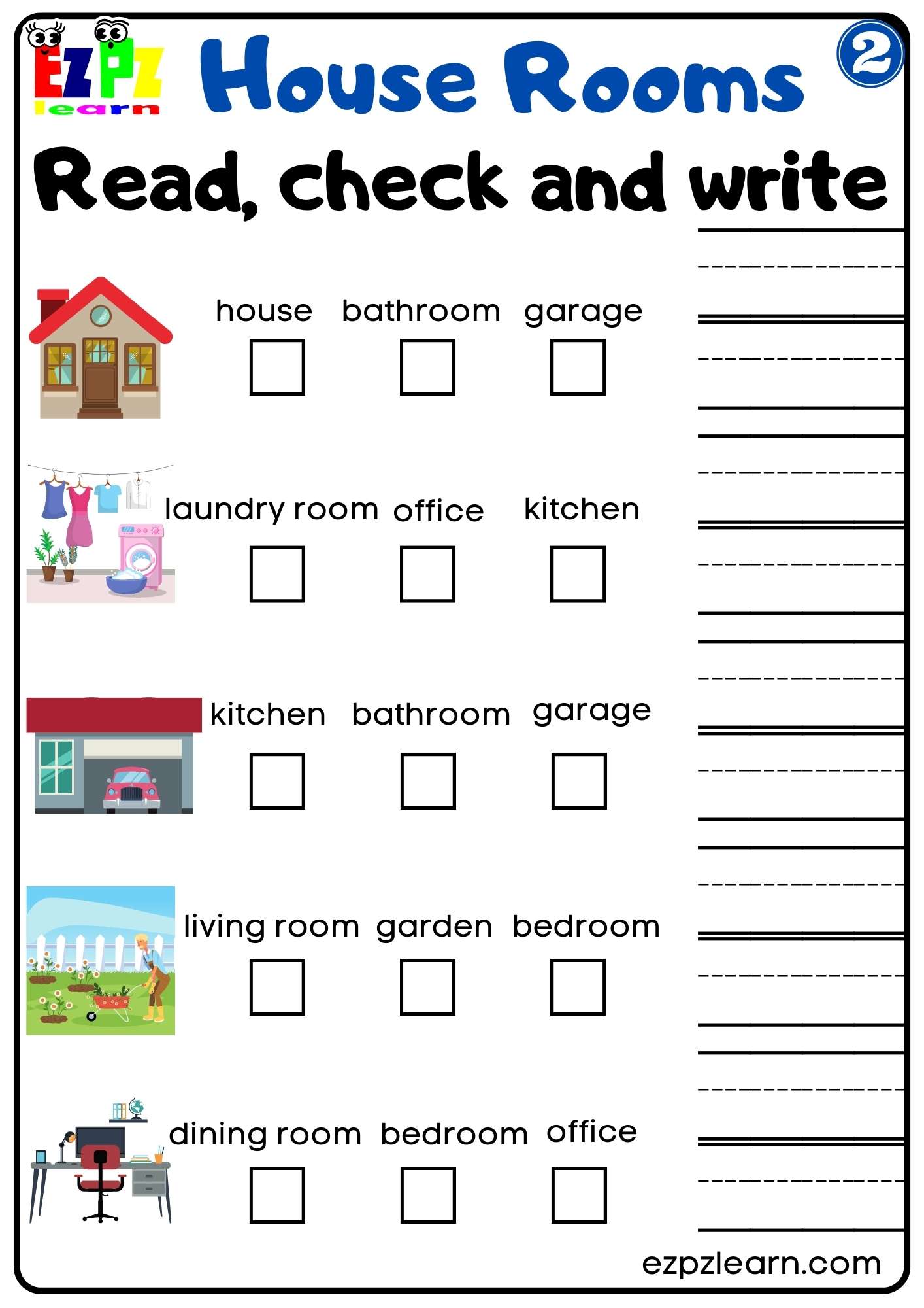 Read Check and Write Activity for ESL and Homeschool Students House ...