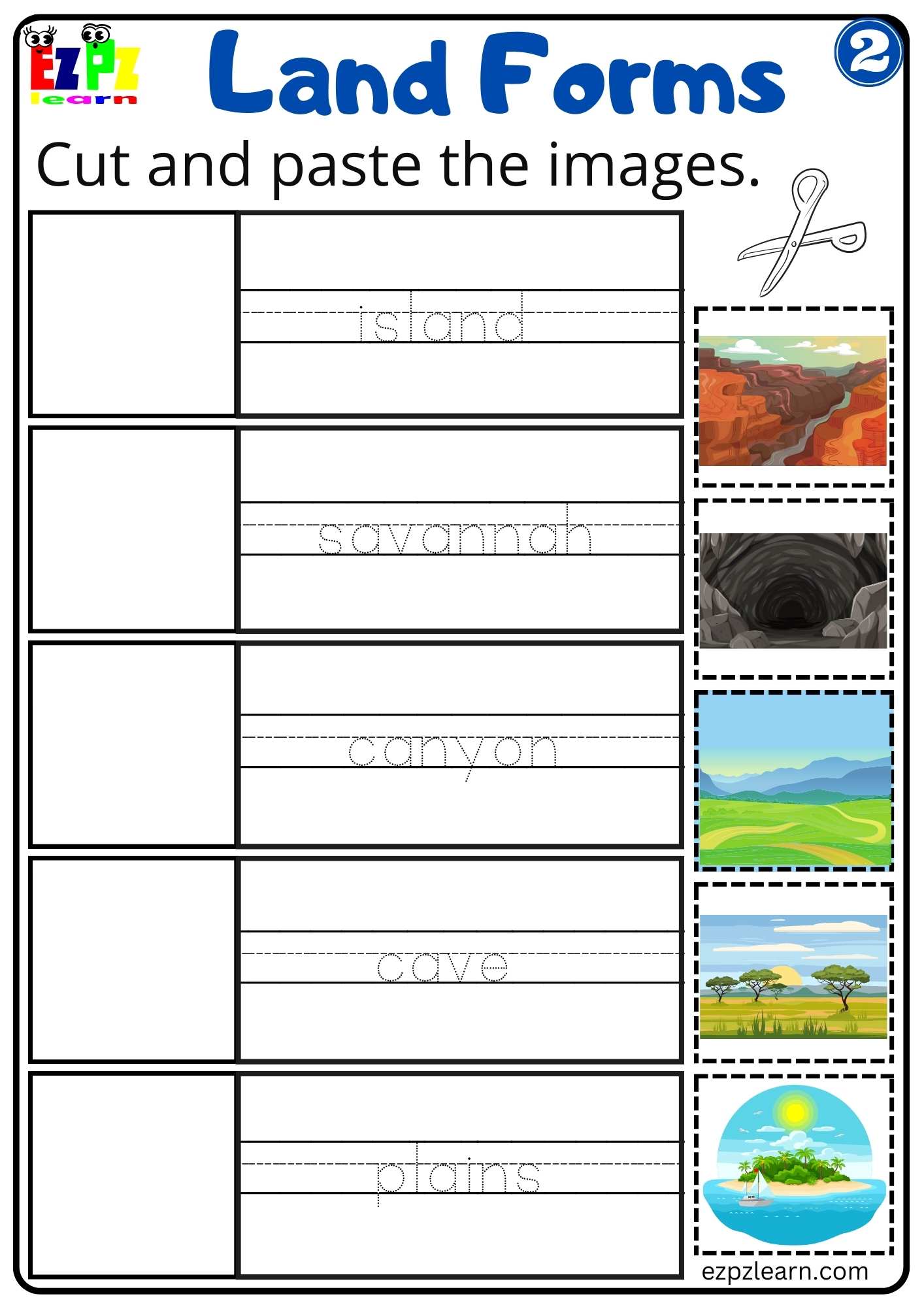 Land and Water Forms Cut and Paste Activity Free PDF download set 2 ...
