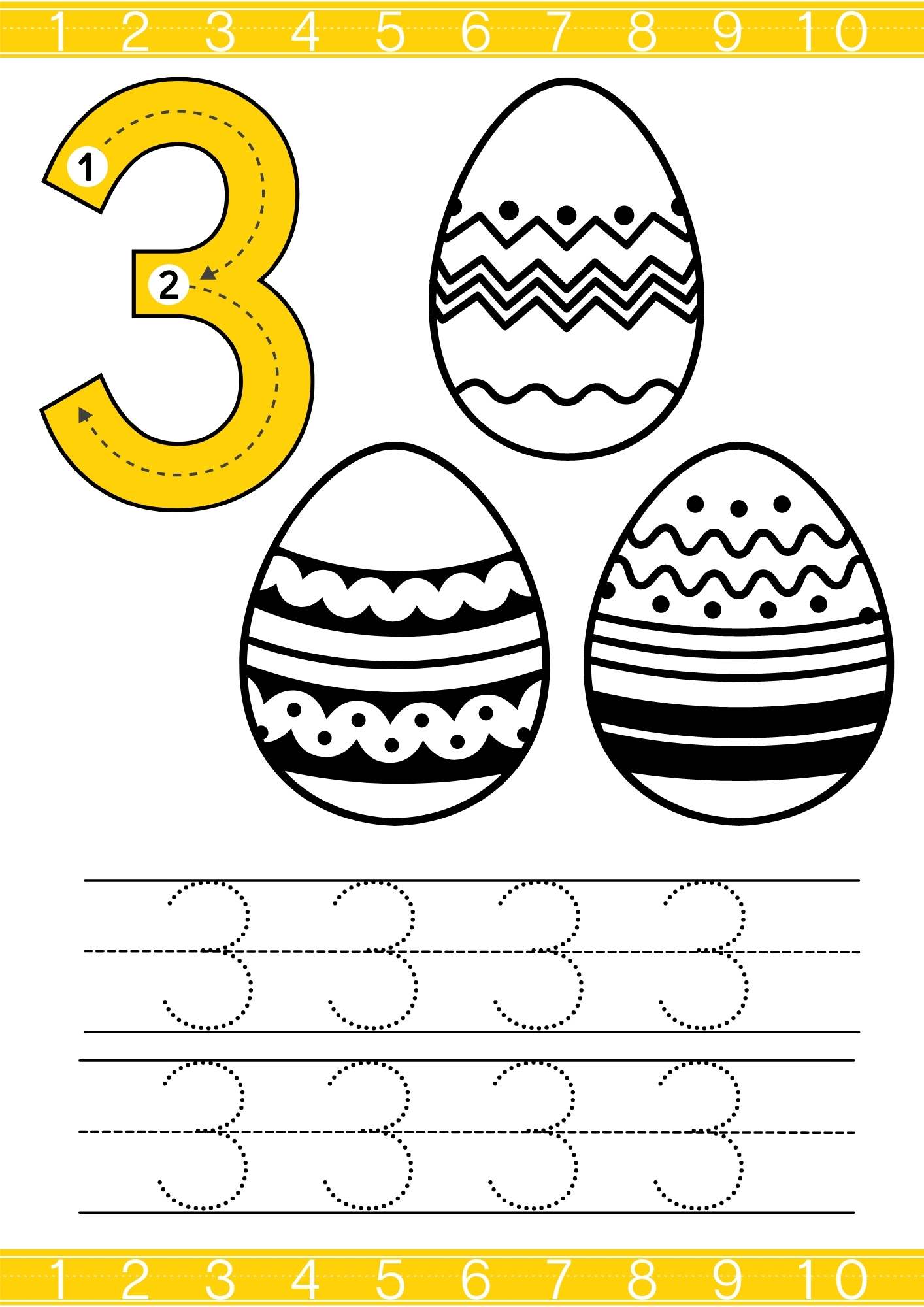 Numbers 1-15 tracing pages for Easter - Ezpzlearn.com