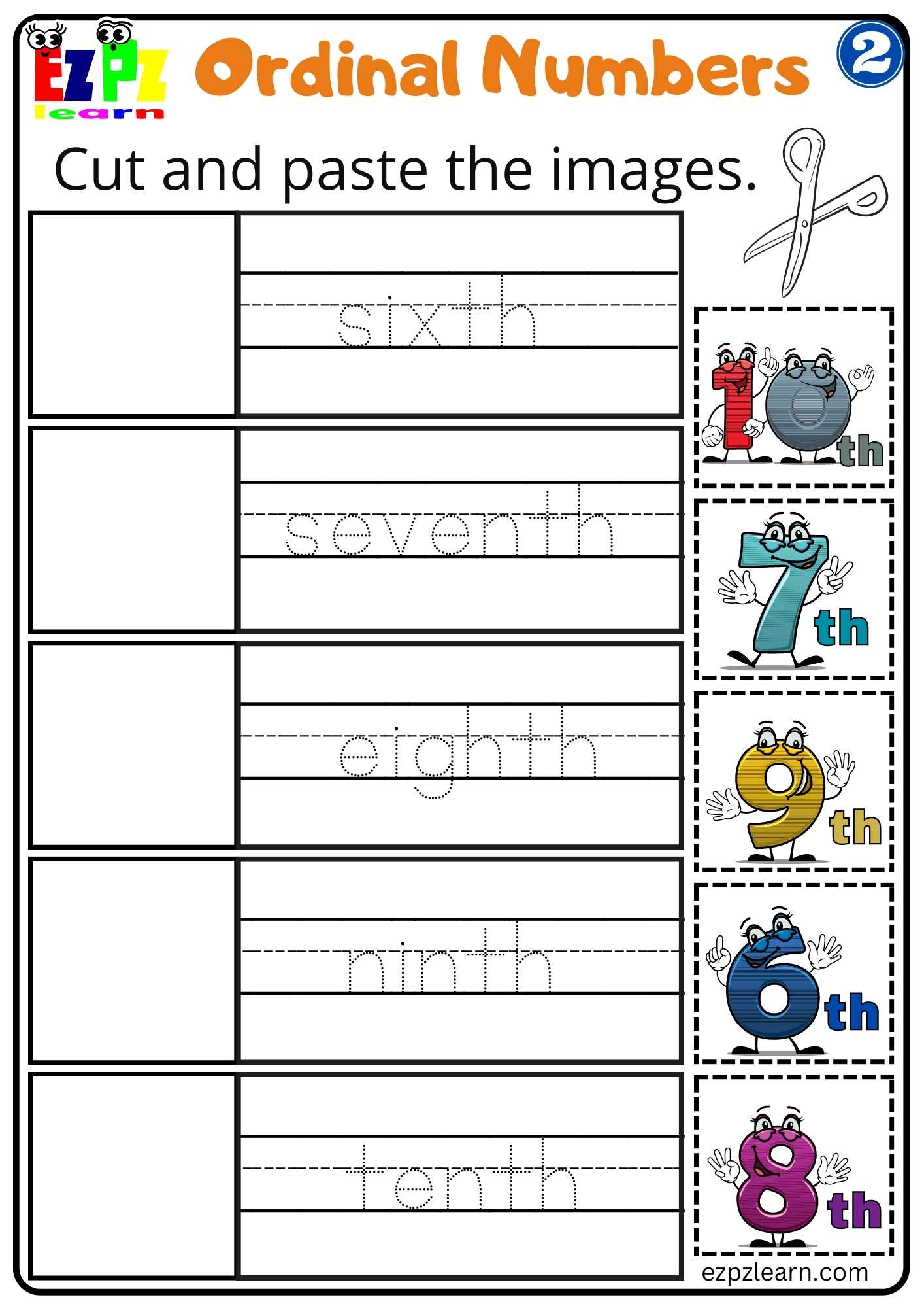 Group 2 Ordinal Numbers Cut and Paste - Ezpzlearn.com