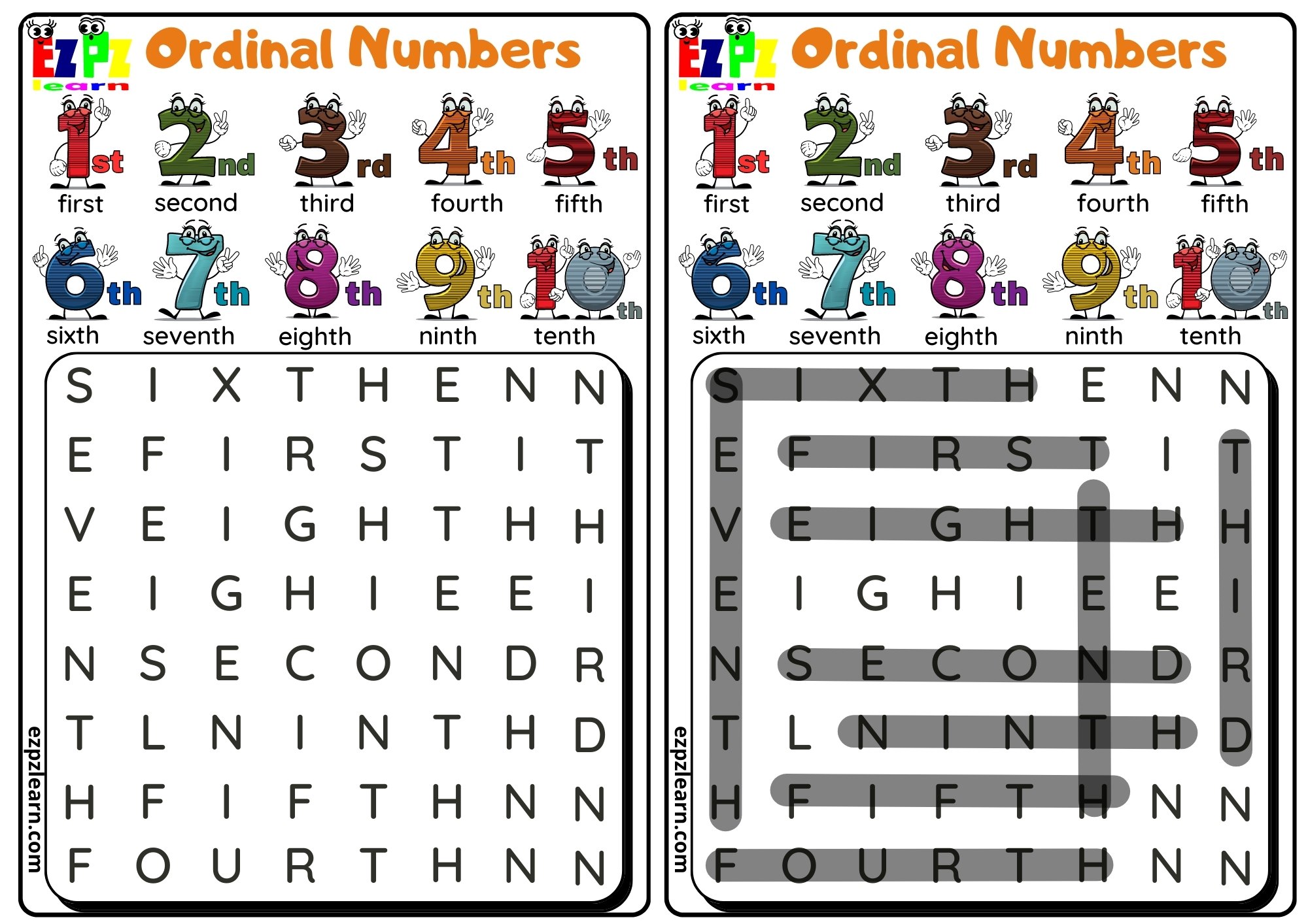 Ordinal Numbers Word Search Printable - Word Search Maker
