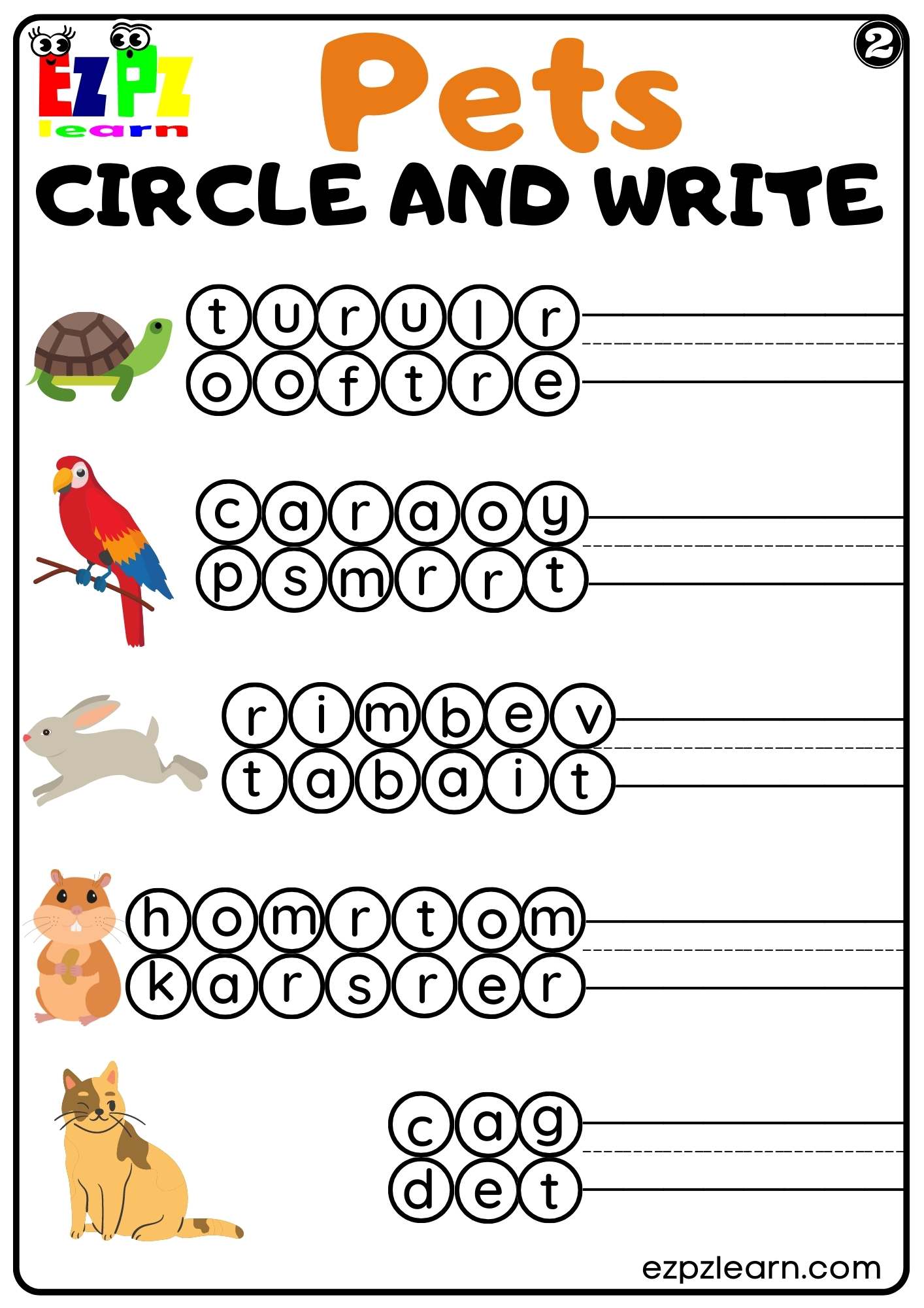 Pets Circle and Write set 2 Worksheet For Kids and ESL PDF Download ...