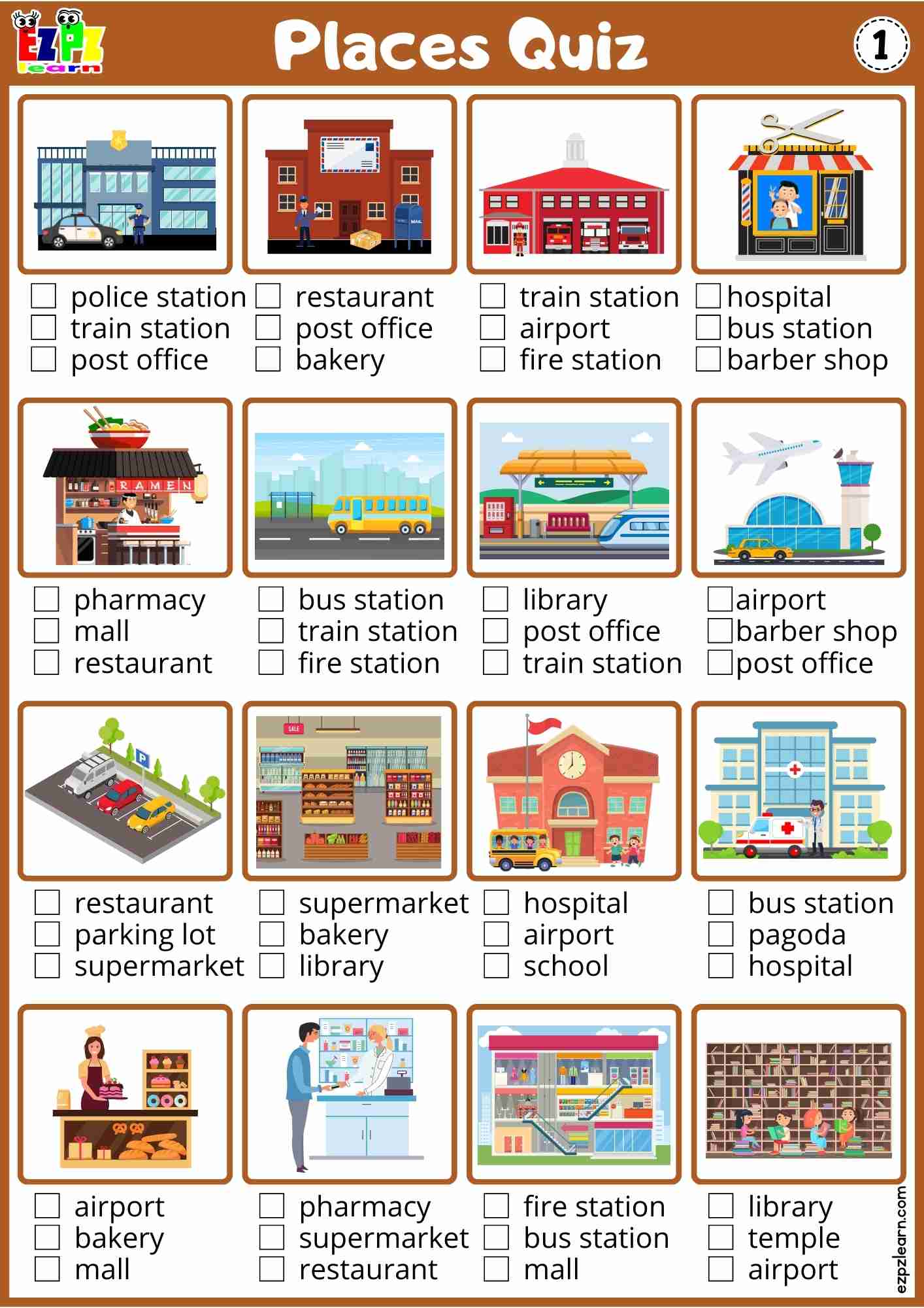 Places in the City – Tick the Correct Word Quiz | Free PDF Worksheet ...