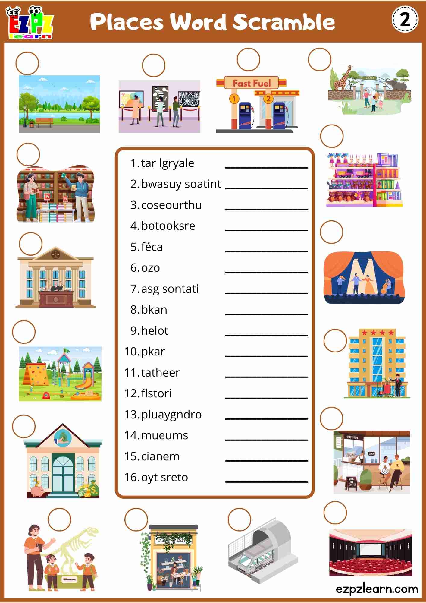 Places in the City – Word Scramble Activity | Free PDF for Primary ...