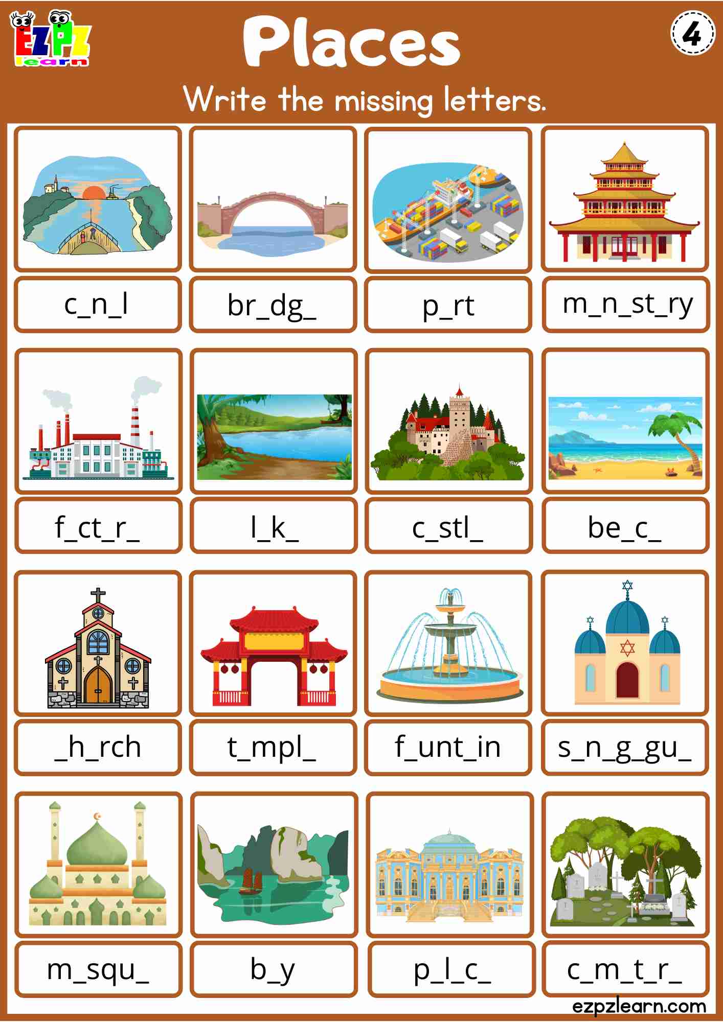 Places in the City – Tick the Correct Word Quiz Free PDF Worksheet for ...