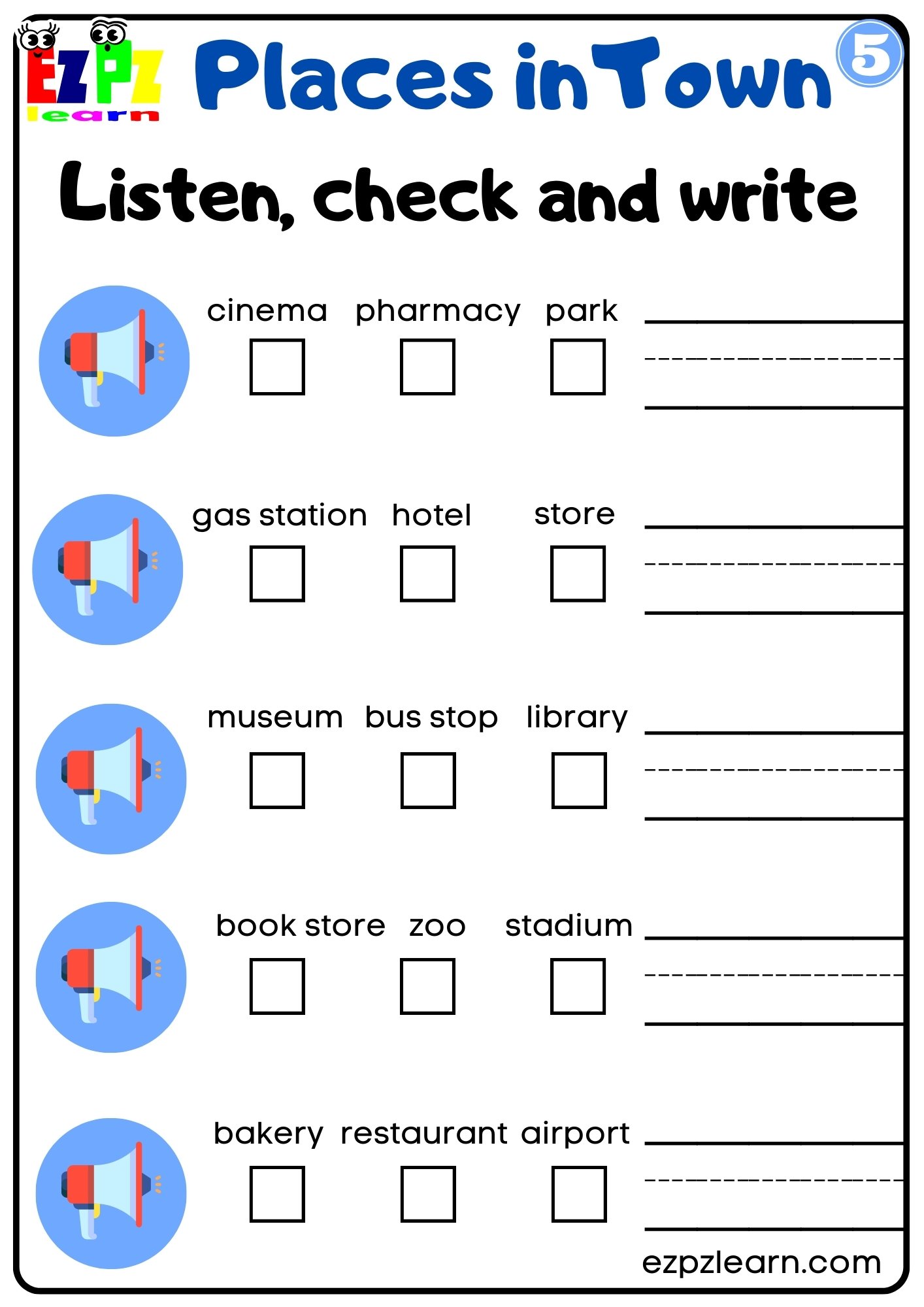 Places in the City Vocabulary Interactive Worksheet Listen, Check and ...