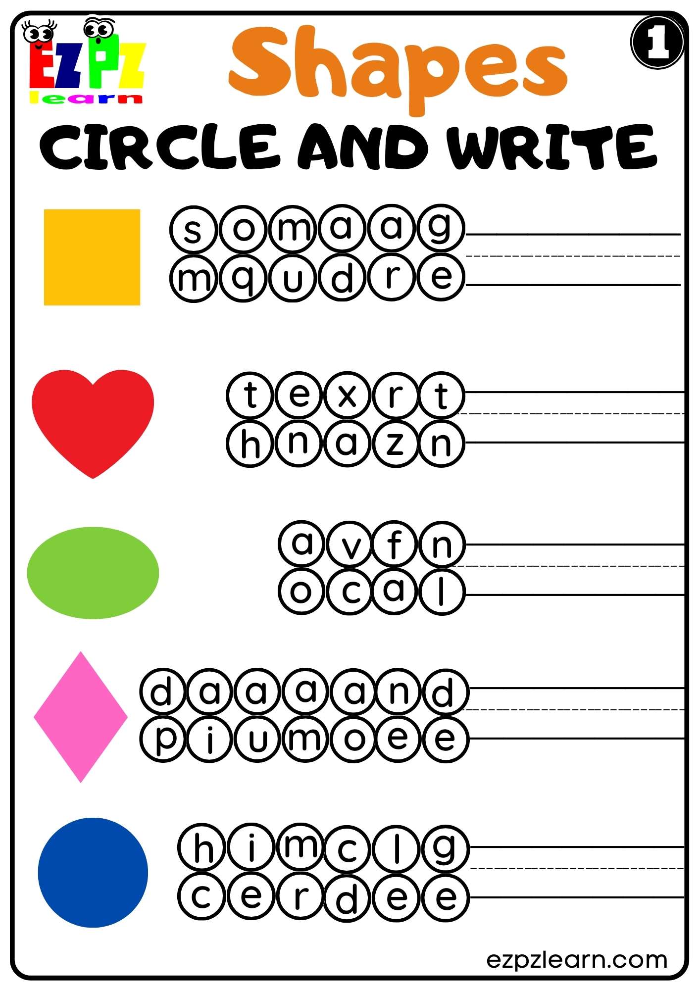 Shapes Circle and Write Worksheet for Home Schooling Kindergarten and ...