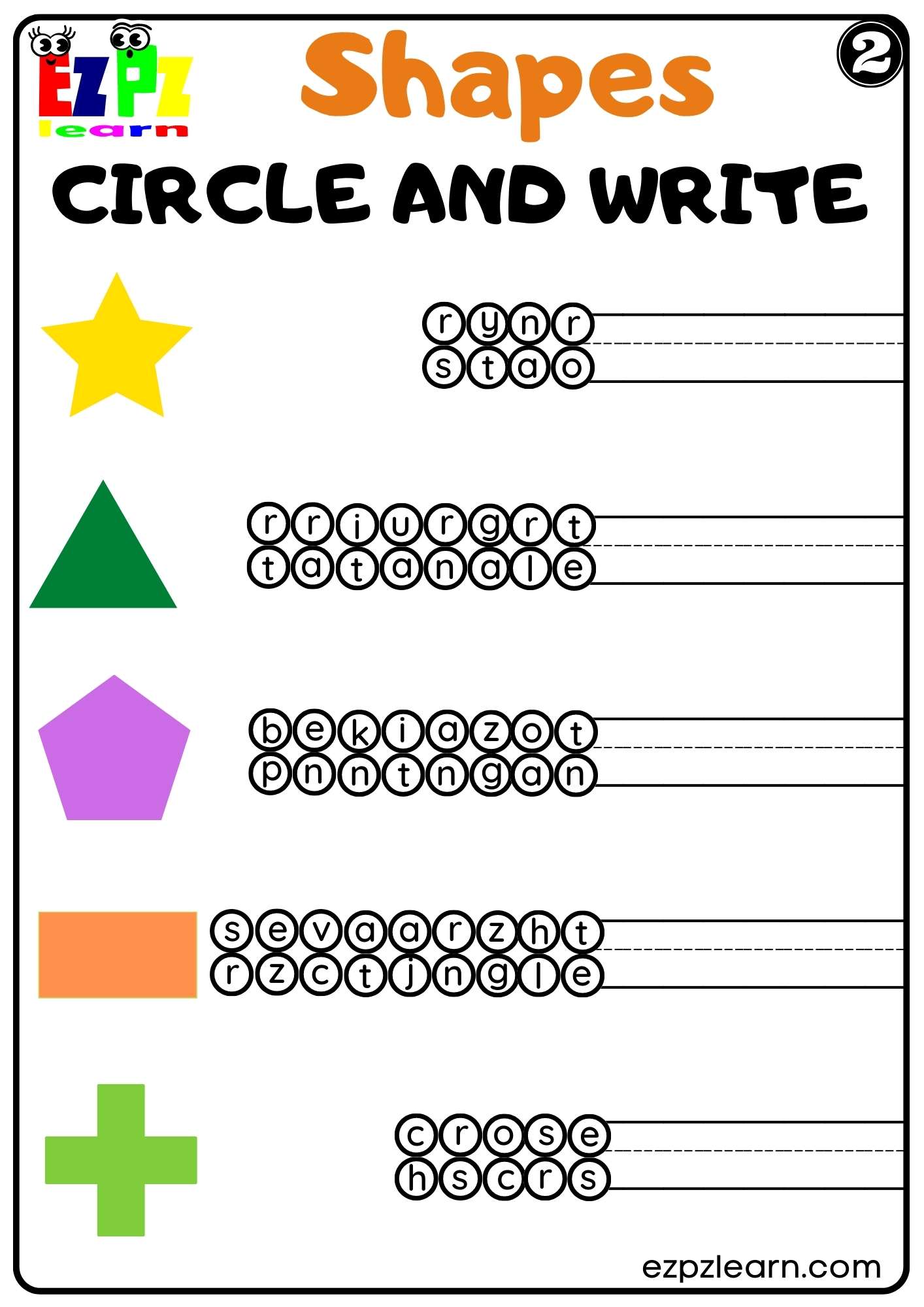 Shapes Circle and Write Worksheet for Home Schooling K5 Kindergarten ...