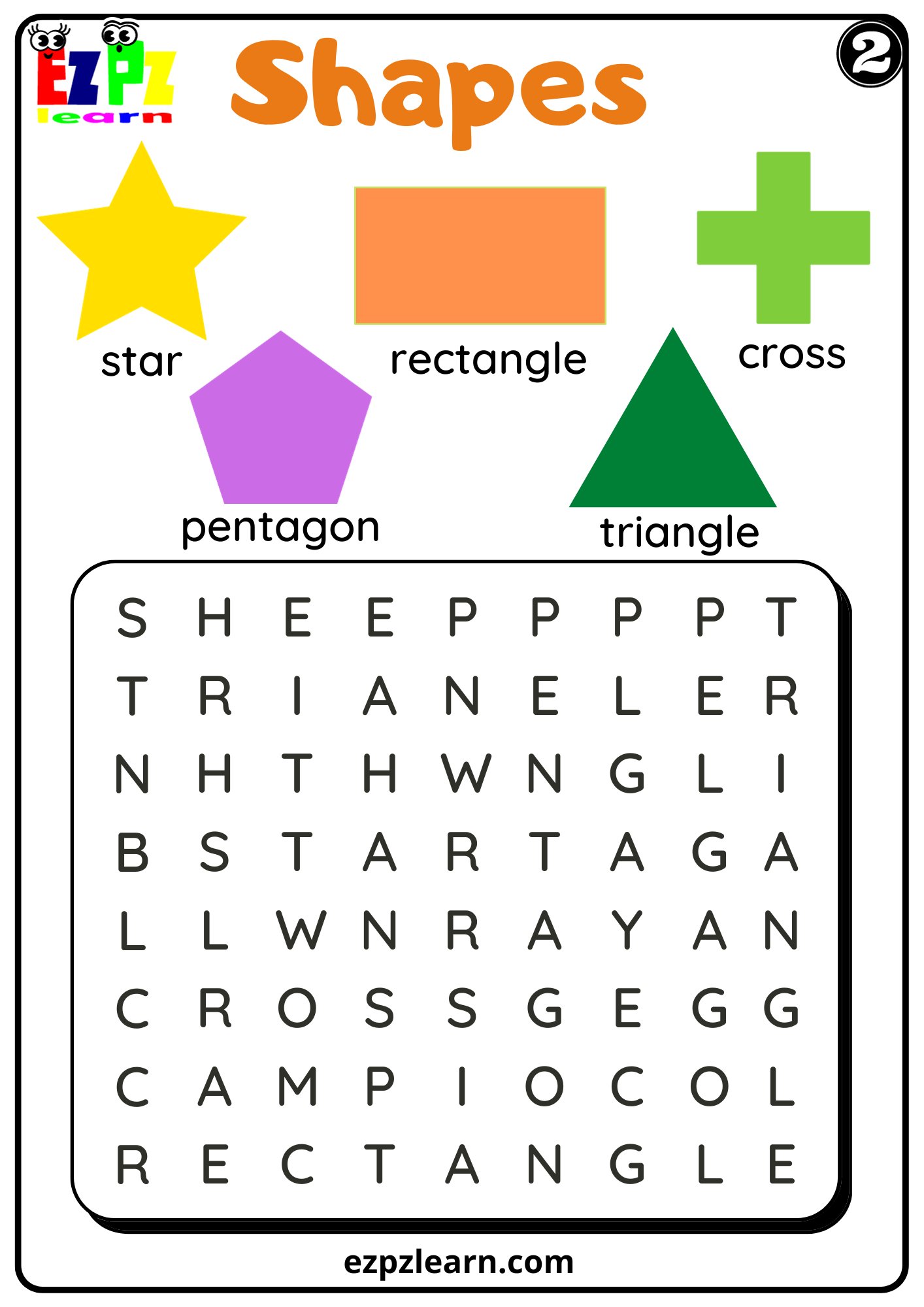 Shapes Word Search Worksheet for Home Schooling Kindergarten and ESL ...