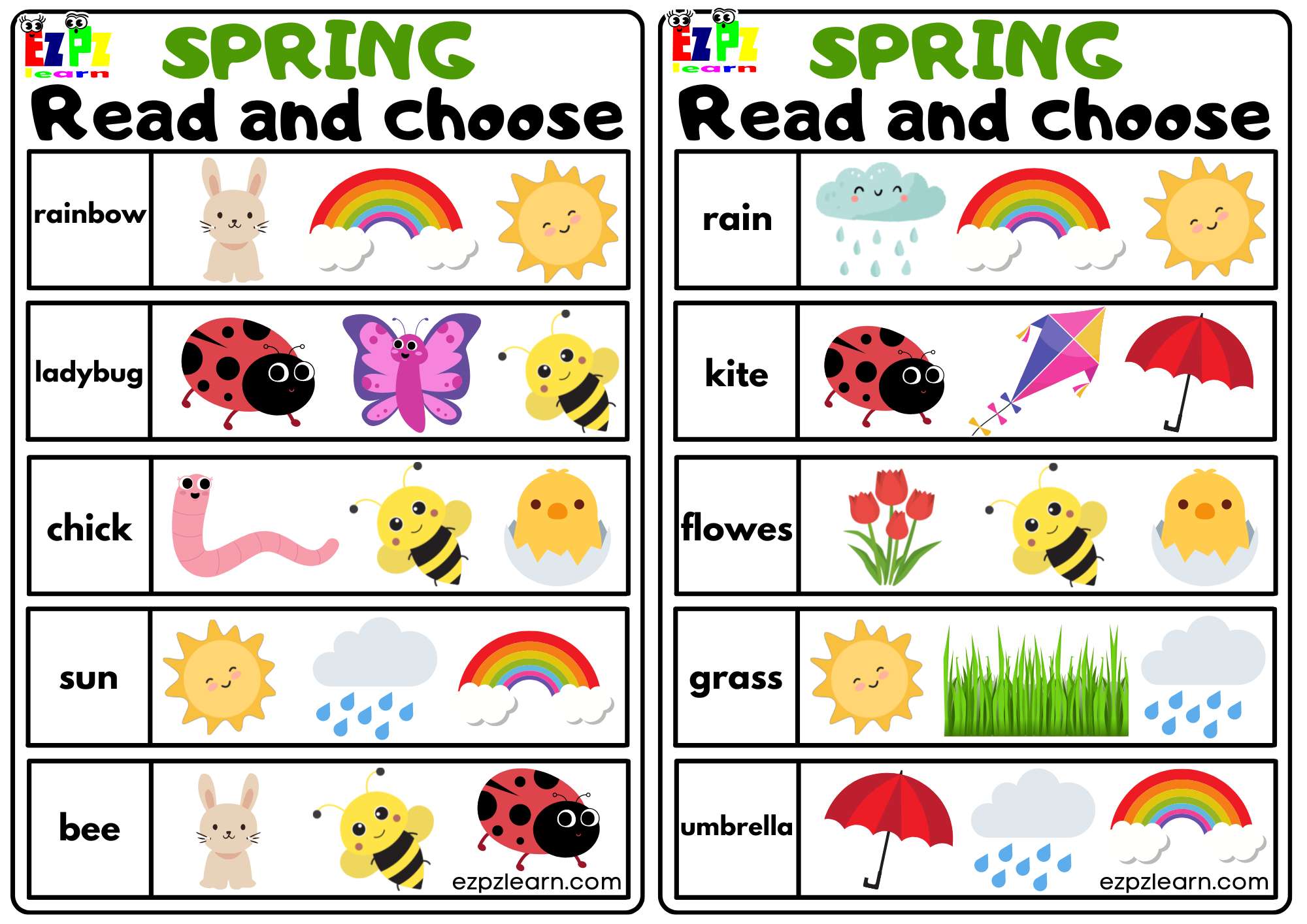 Read and Choose Worksheet Spring Season PDF Download - Ezpzlearn.com