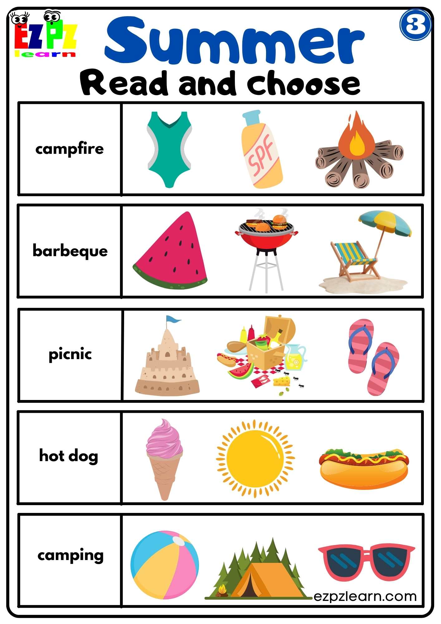 Summer and Beach - Ezpzlearn.com