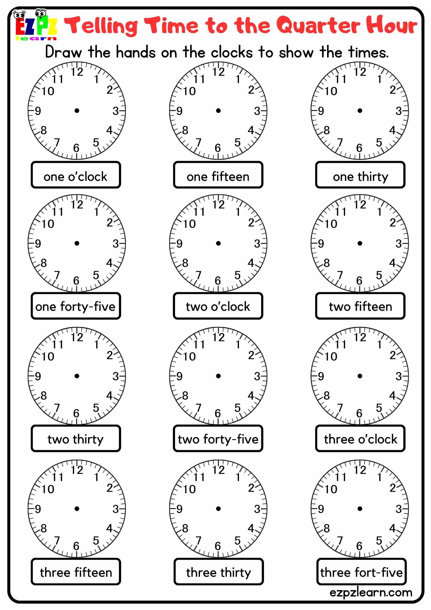 Telling Time - Ezpzlearn.com