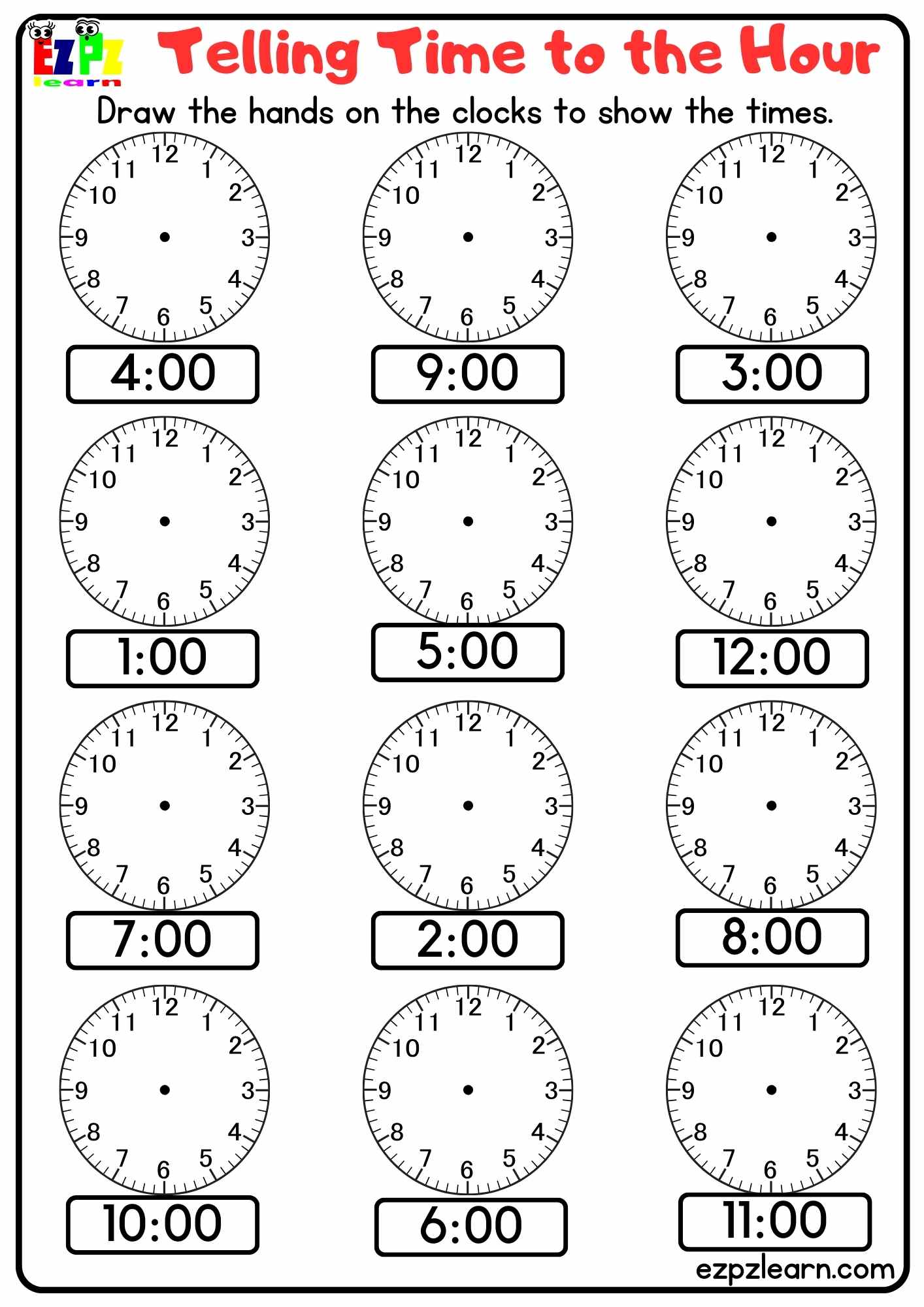 Telling Time - Ezpzlearn.com