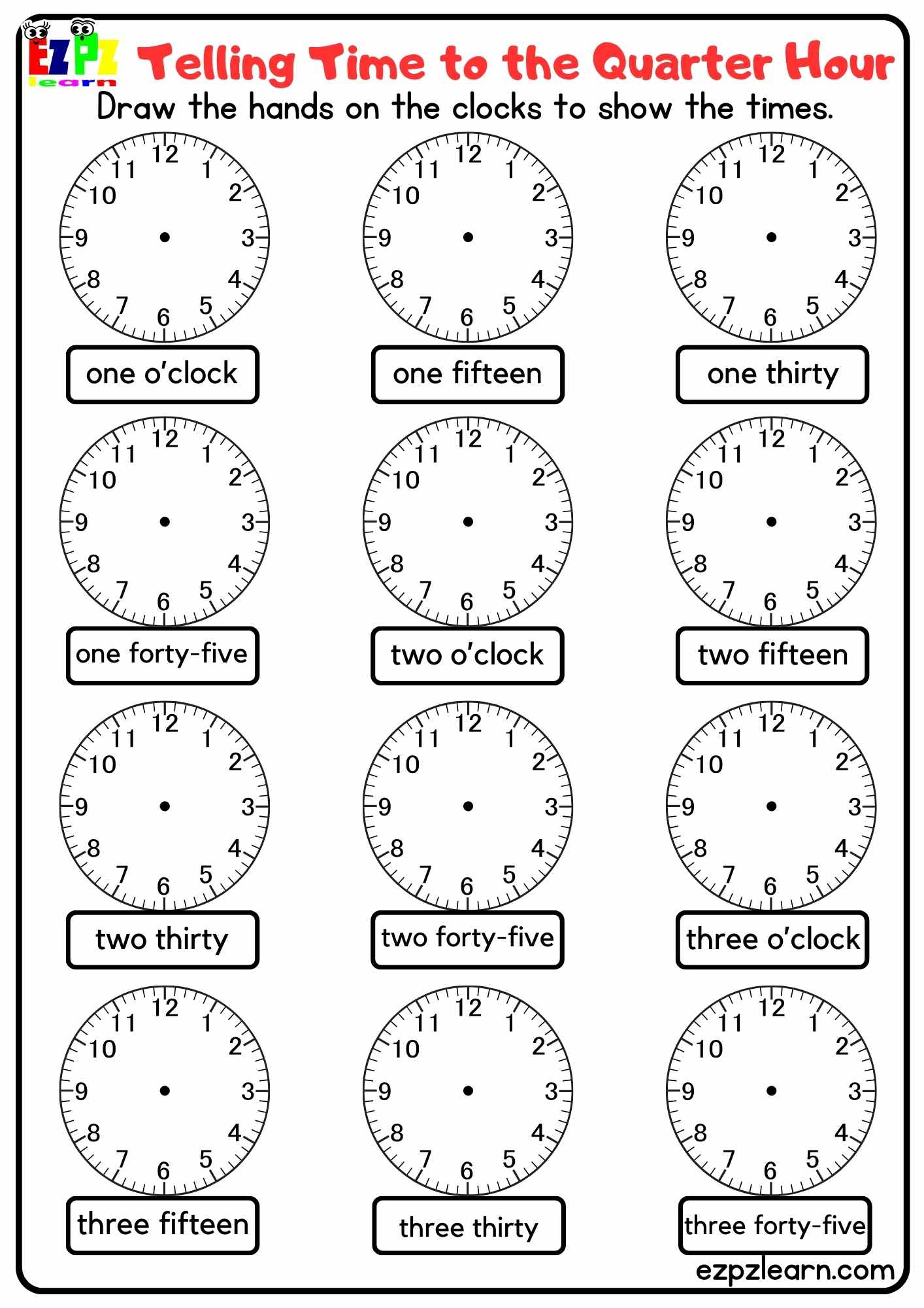 Telling Time - Ezpzlearn.com