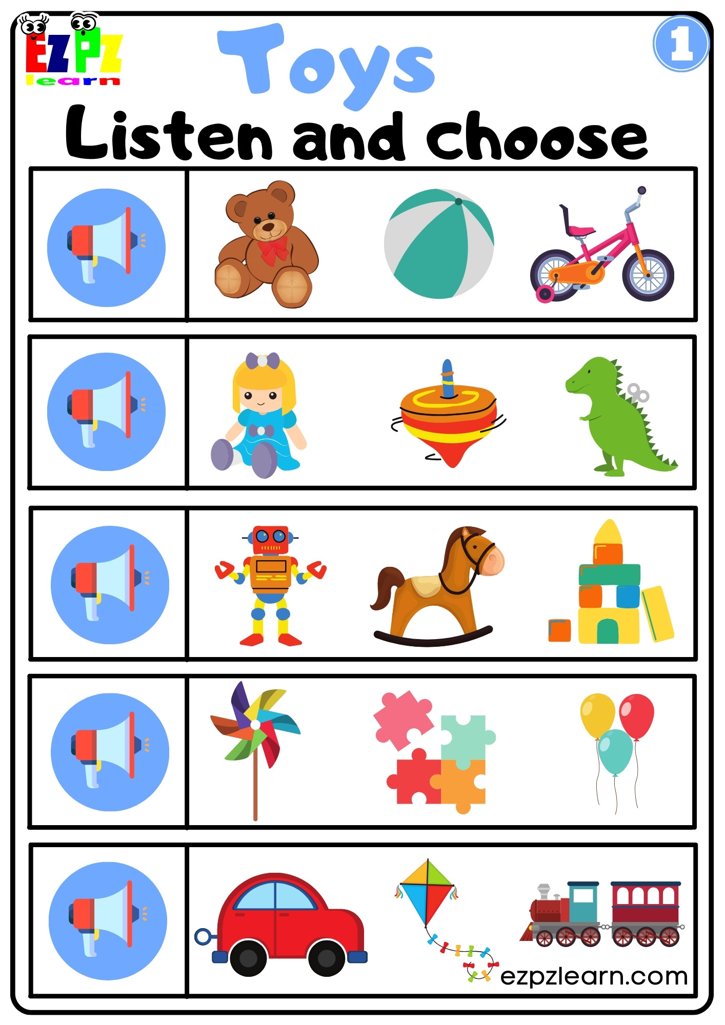 Toys Vocabulary Interactive Worksheet Listen and Choose the Correct ...