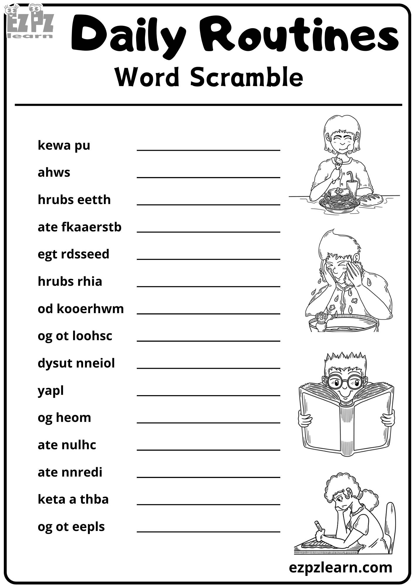 Daily Routines Word Scramble 15 Vocabulary Words Free Download PDF File ...