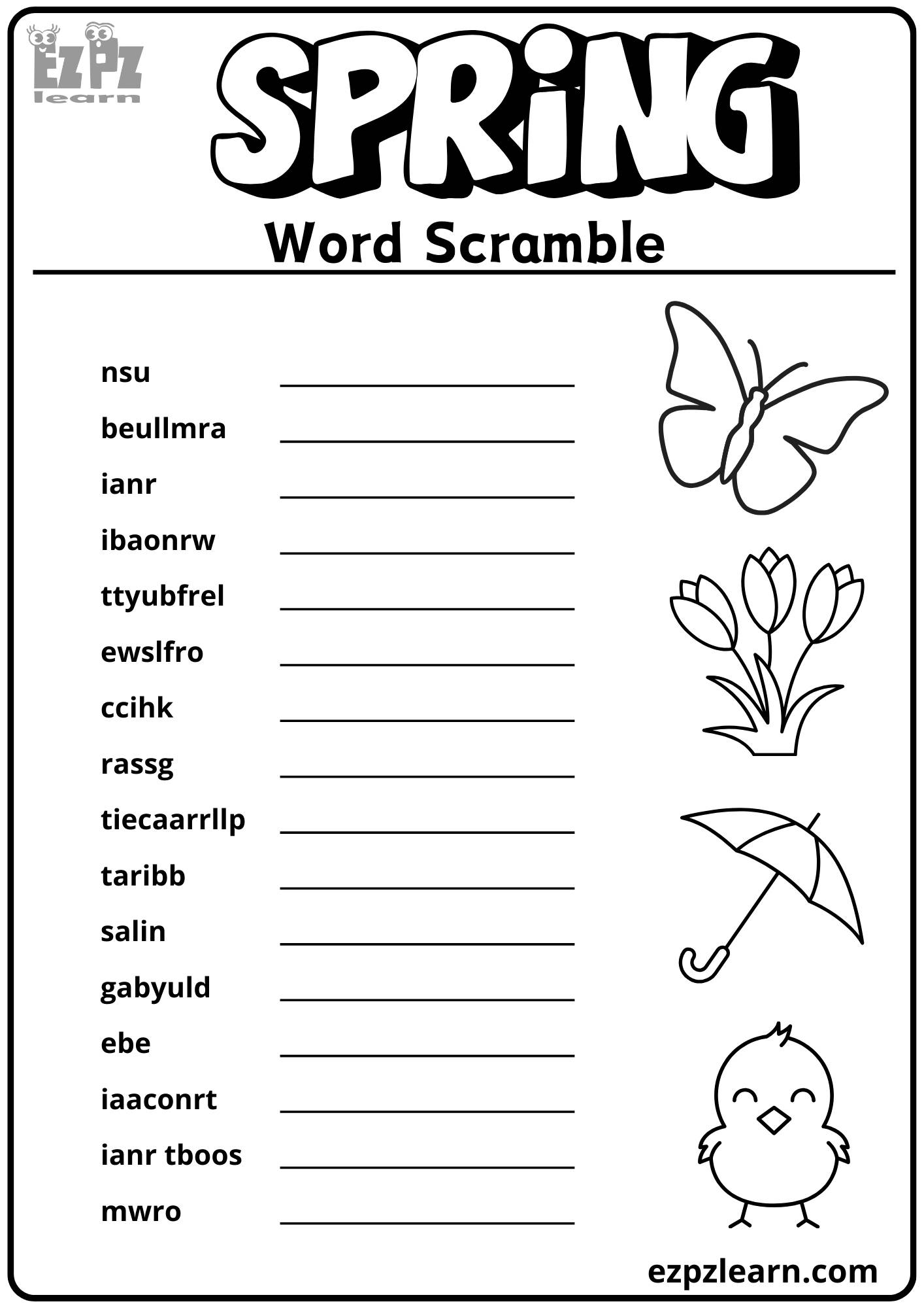 Spring Season Word Scramble 16 Words Vocabulary Activity for Kids Free ...