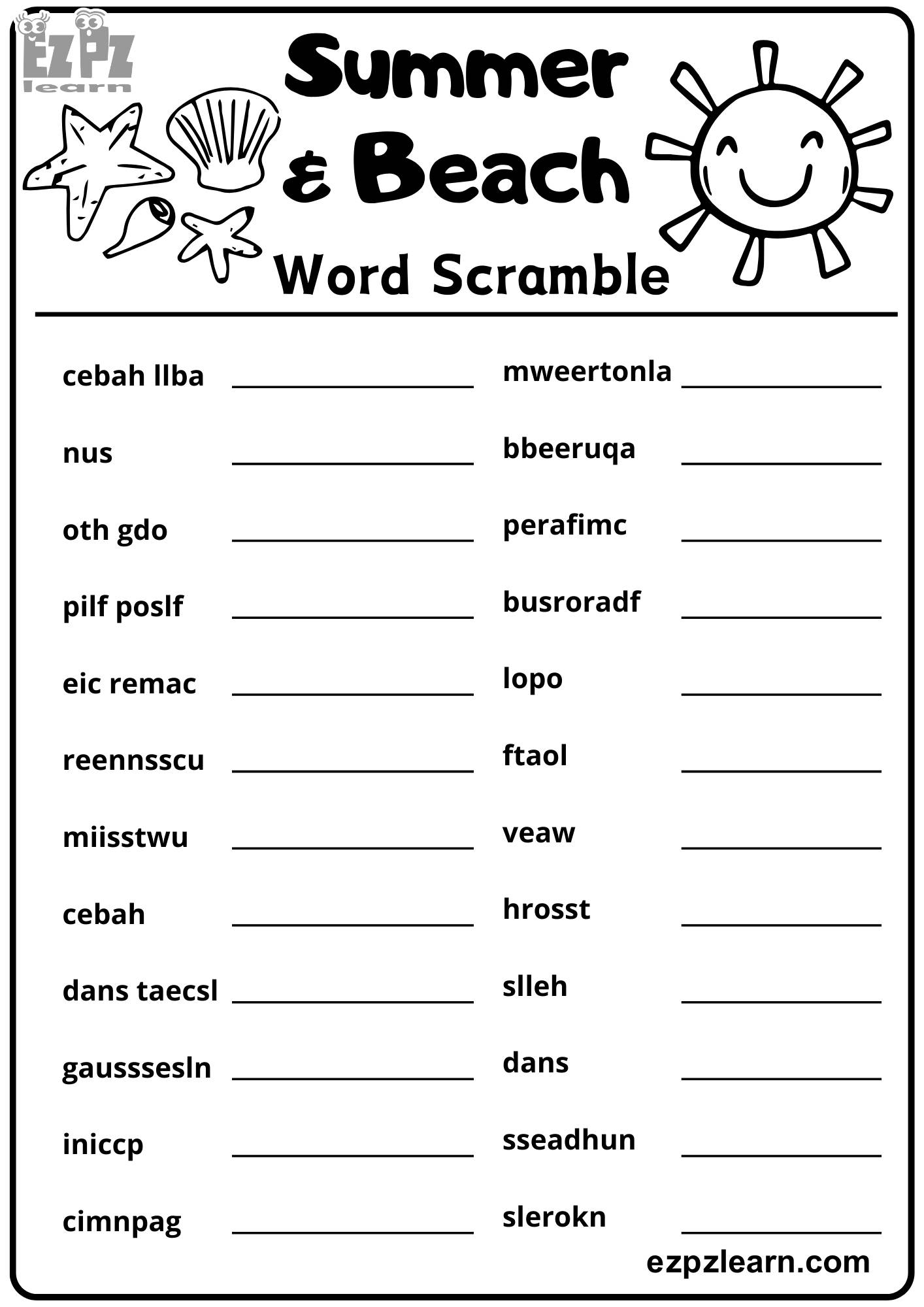 Summer Season Word Scramble 24 Words Vocabulary Activity for Kids Free ...