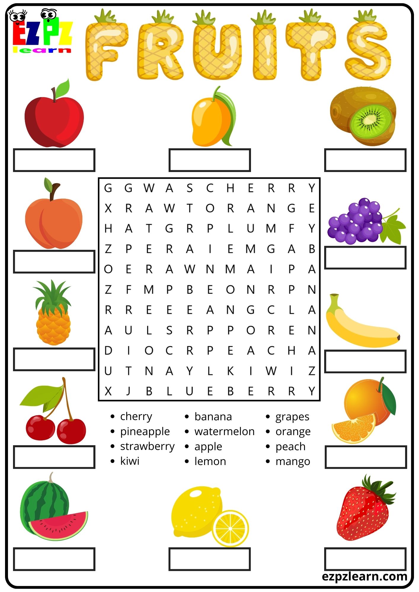 Fruit Word Search and Match the Words Activity for Kids and English ...