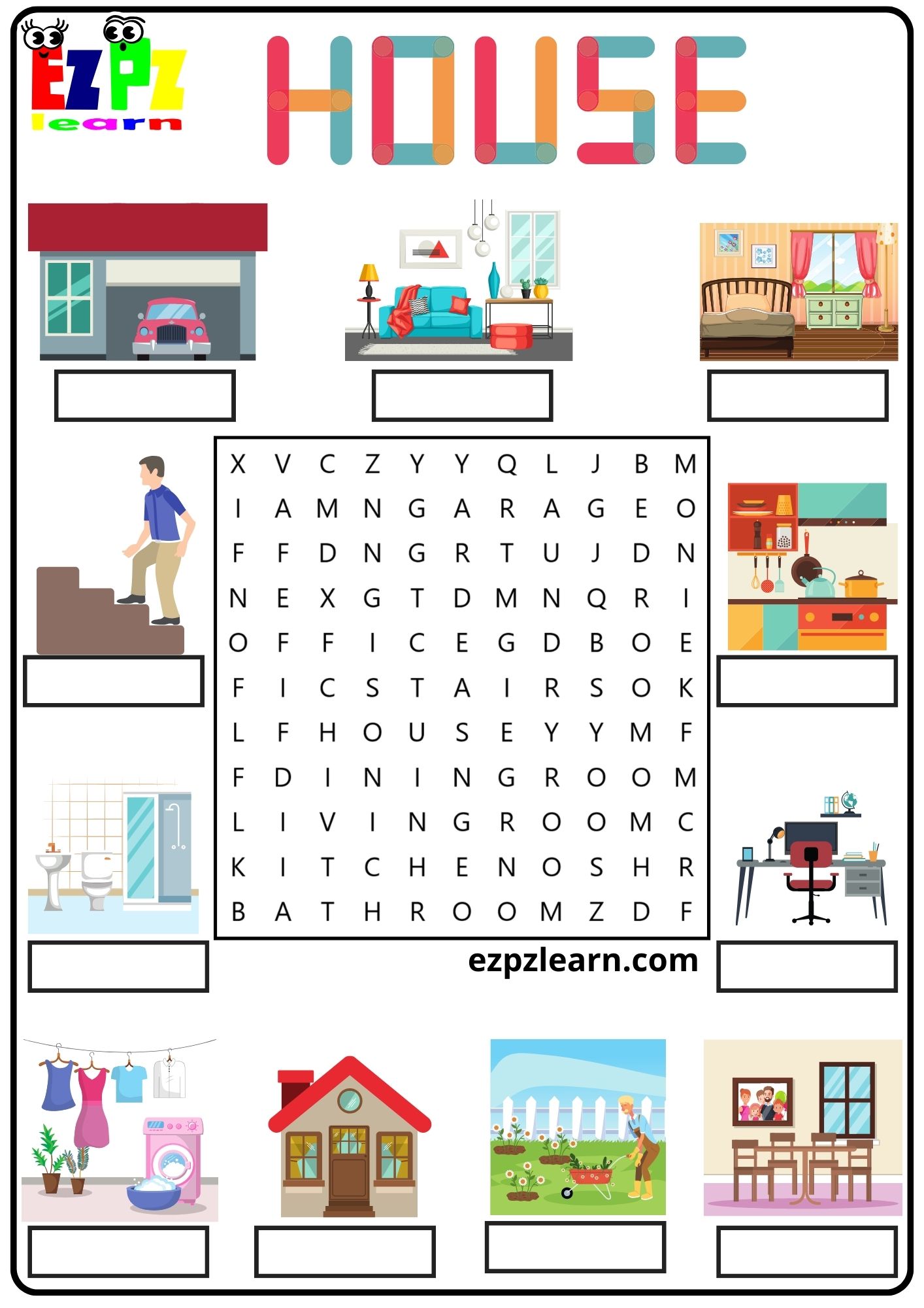 Rooms in a House Vocabulary Word Search and Write the Words Activity ...