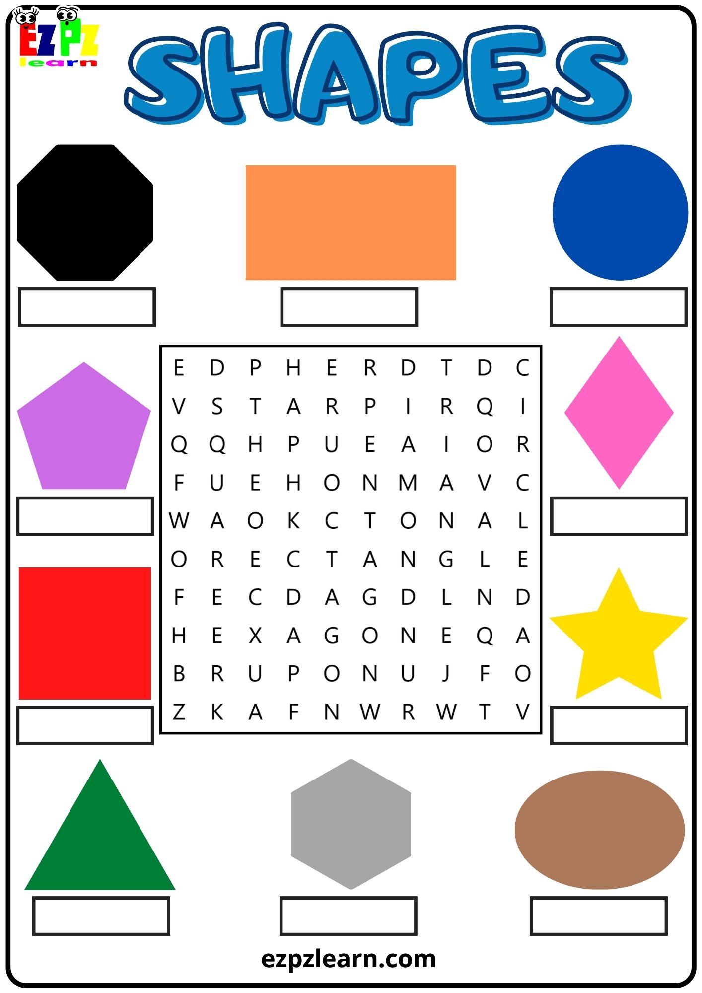Shapes Vocabulary Word Search and Write the Words Activity for Children ...