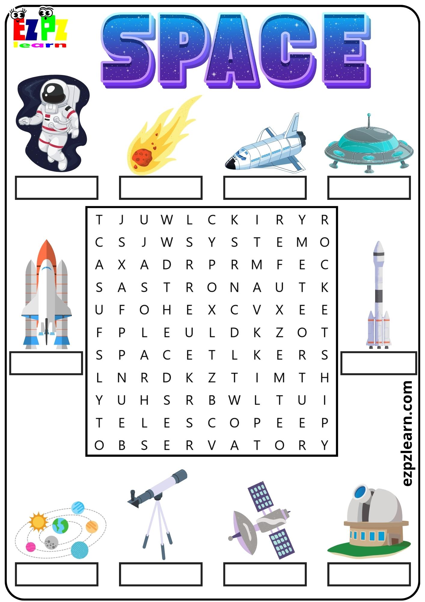 Space Vocabulary Word Search and Write the Words Activity for Kids and ...