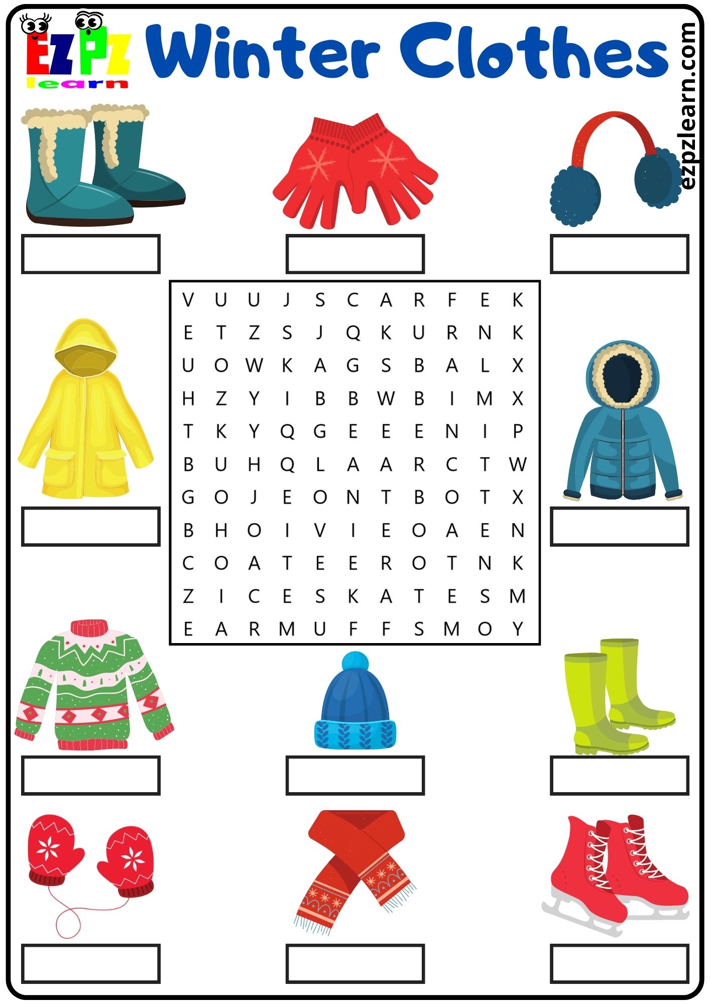 Winter Clothes Vocabulary Word Search and Write the Words Activity for ...