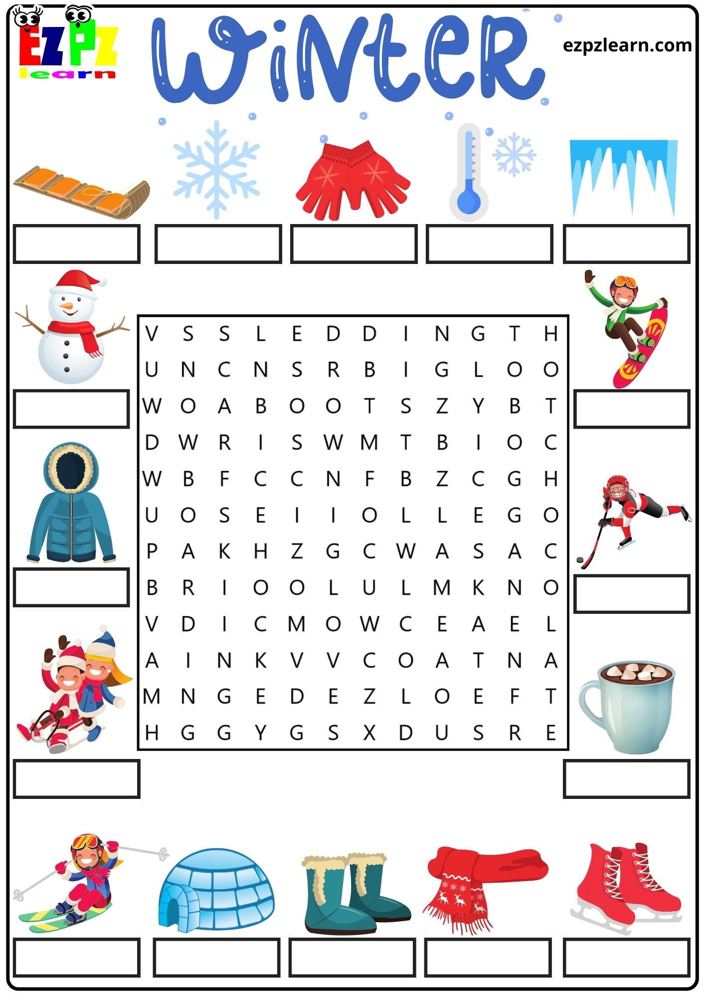 Winter Vocabulary Word Search and Write the Words Activity for ESL ...