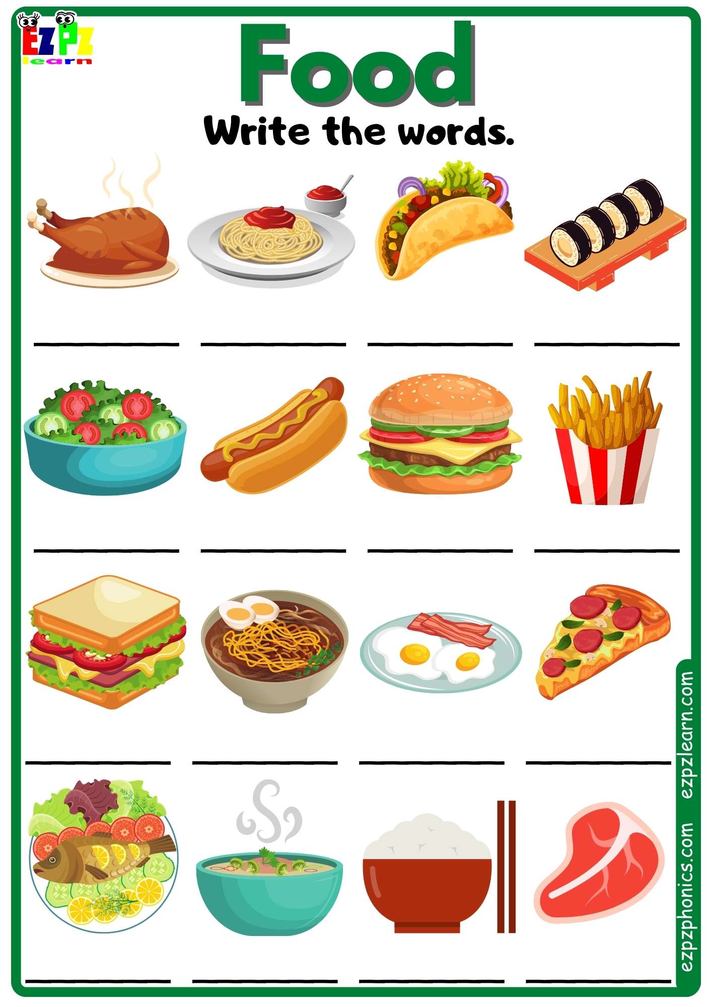 Food Vocabulary Write the Words Free PDF Download - Ezpzlearn.com