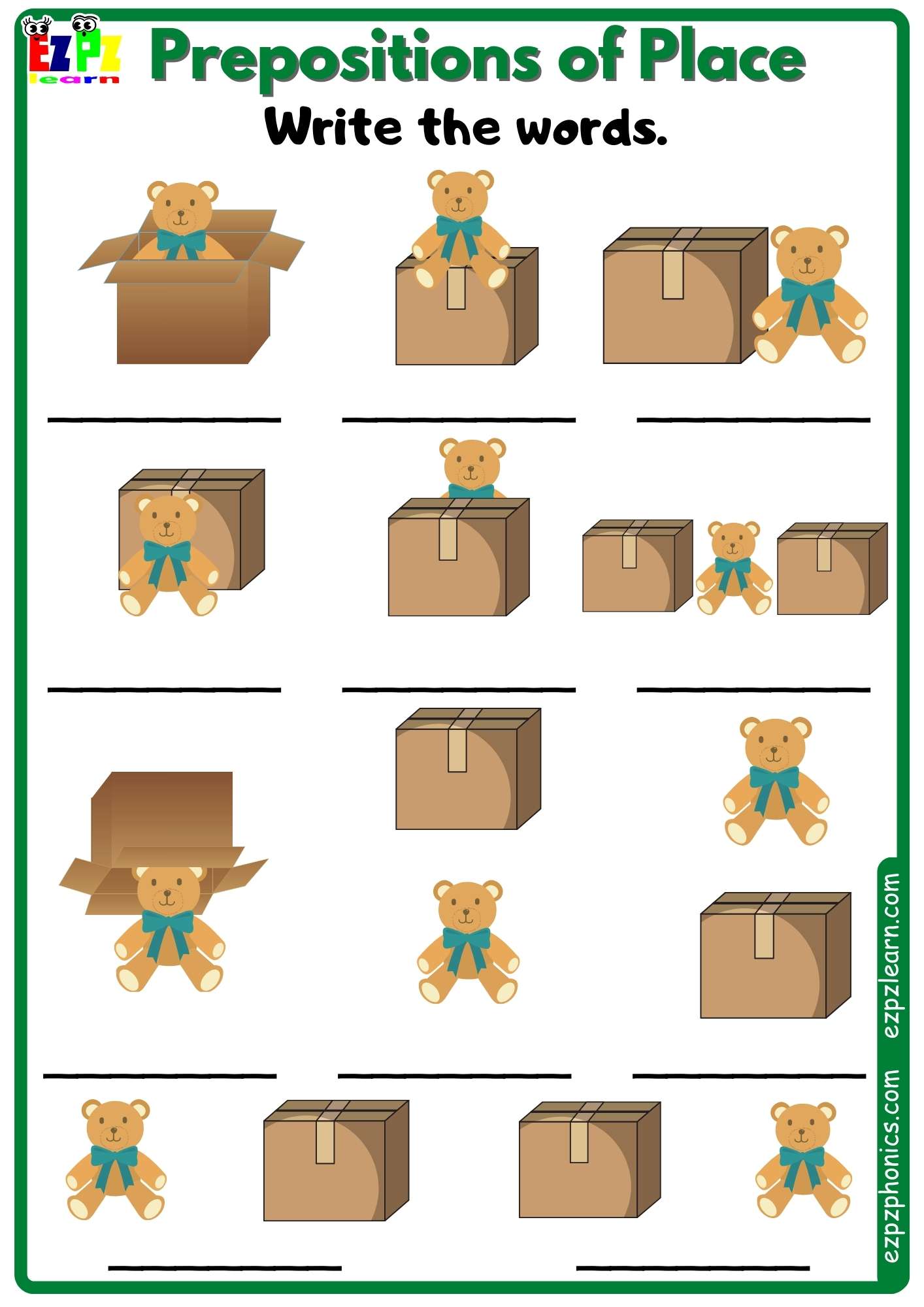 Prepositions of Place Vocabulary Write the Words Free PDF Download ...